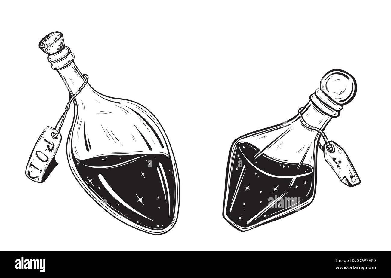 Sketch of vial of potion. Hand drawn ink vector illustration of poison ...