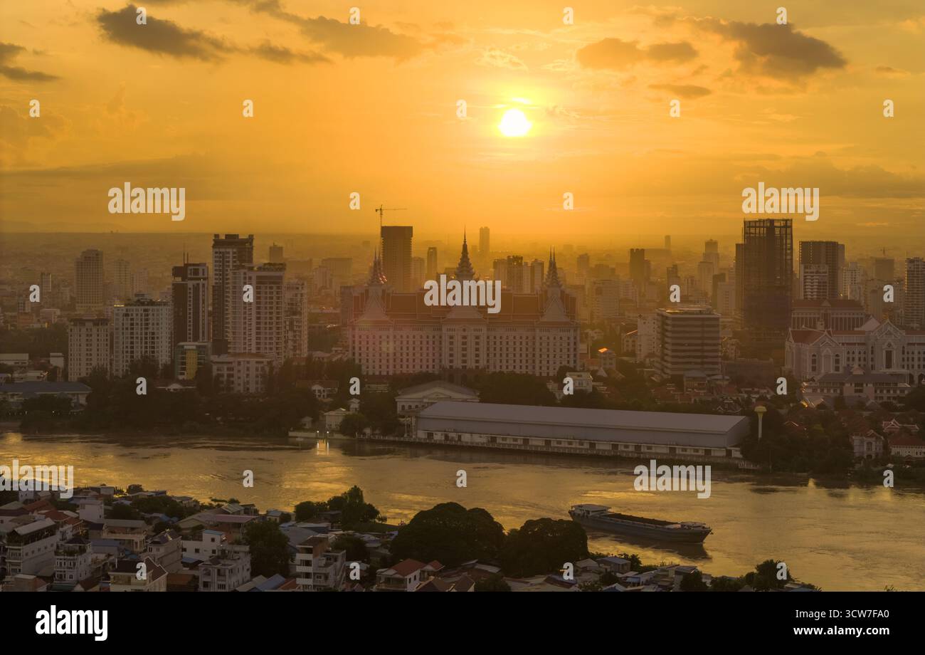 Dusk twighlight cityscape view of the capital city skyline of hi-res ...