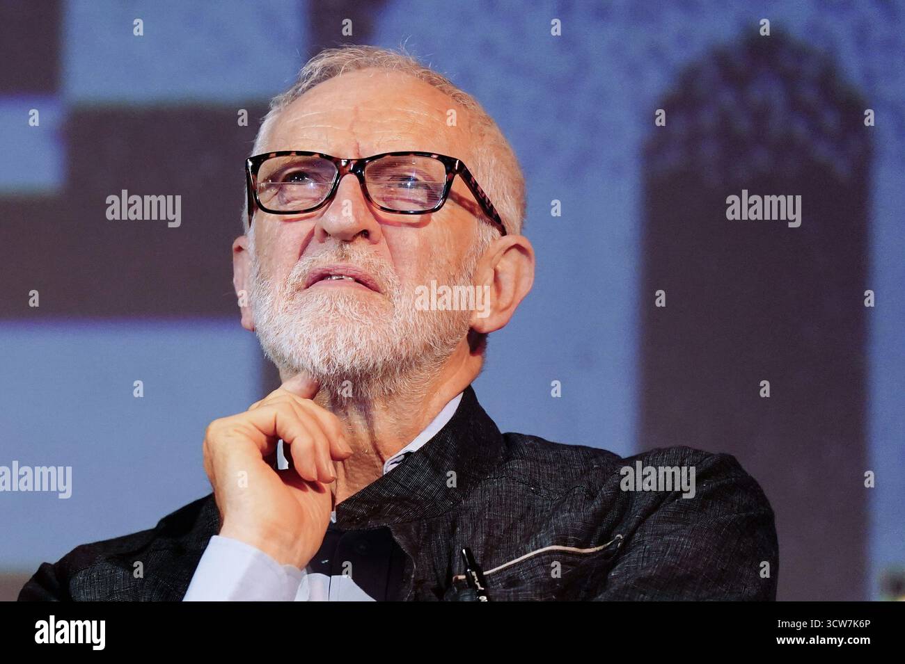 Jeremy Corbyn, with Zarah Sultana (not pictured) take part in a ...