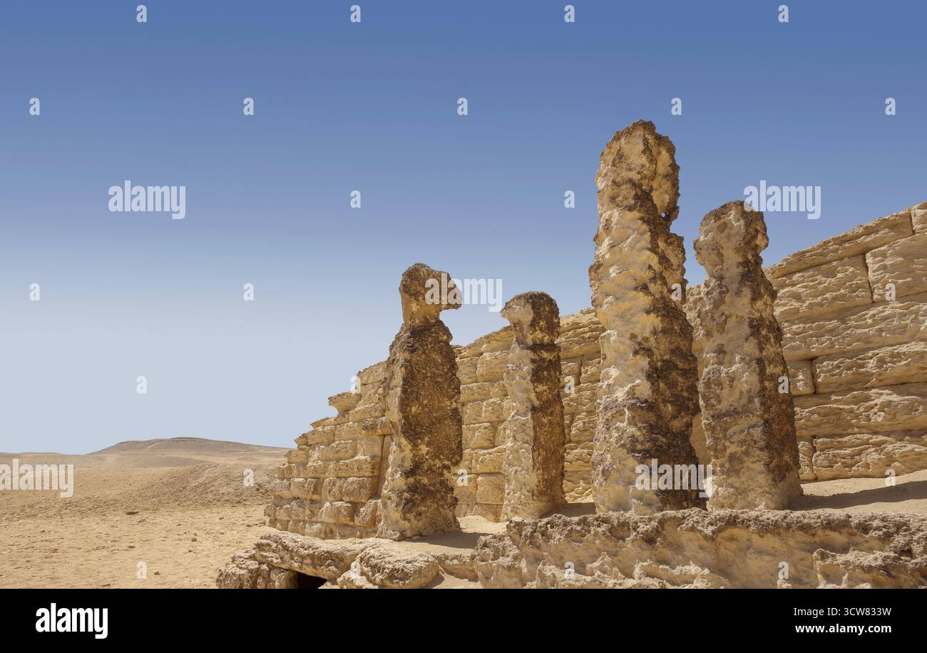 view across desert from the Fourth Dynasty tomb of Ra’wer III, Giza ...