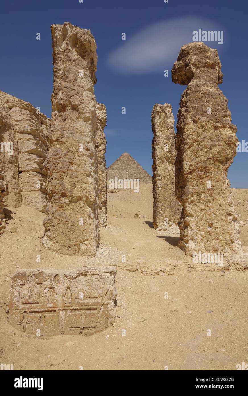 View of pyramid through the pillars to front of Fourth Dynasty tomb of ...