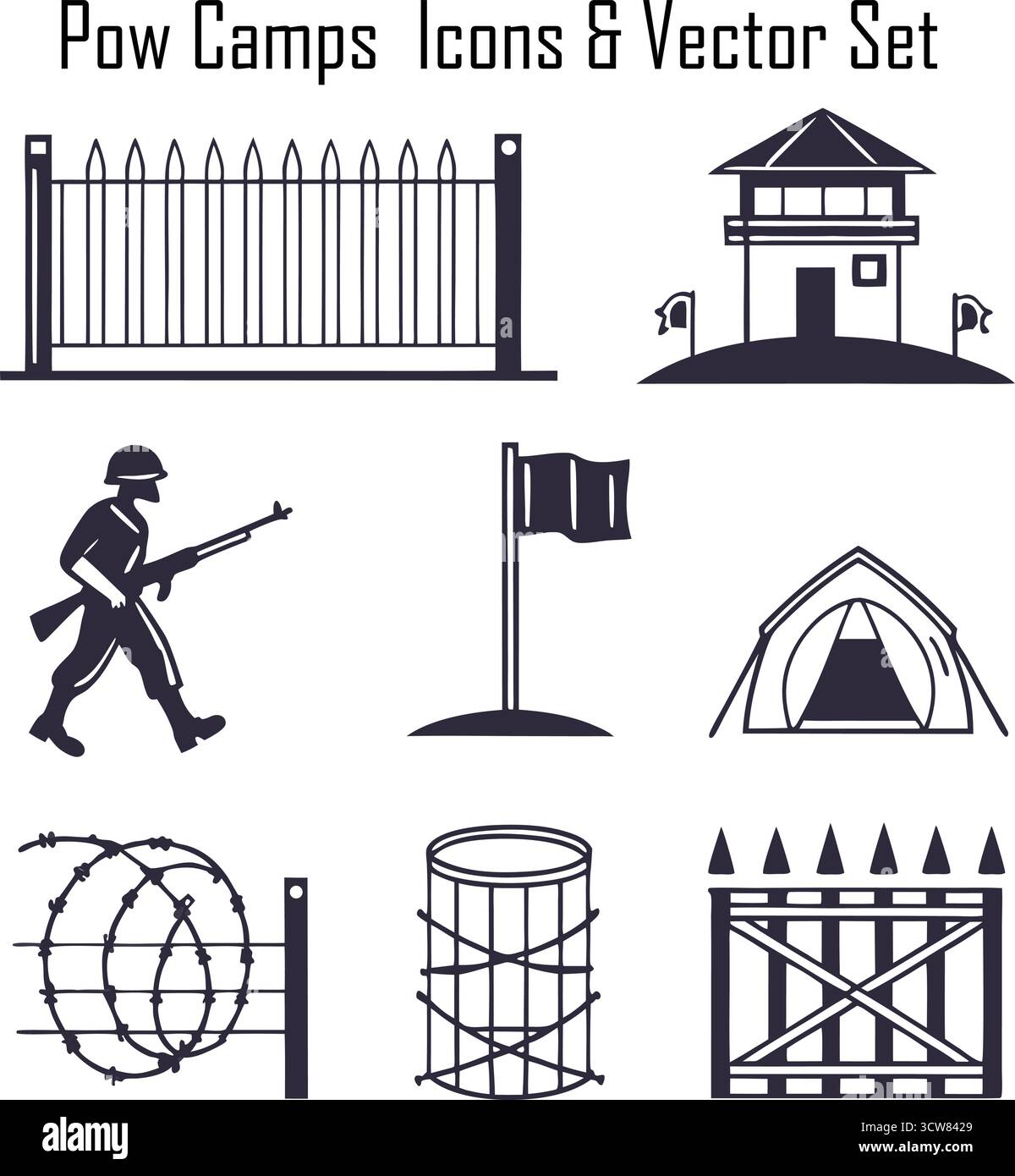 POW Camps Icons and Keywords Collection Stock Vector Image & Art - Alamy