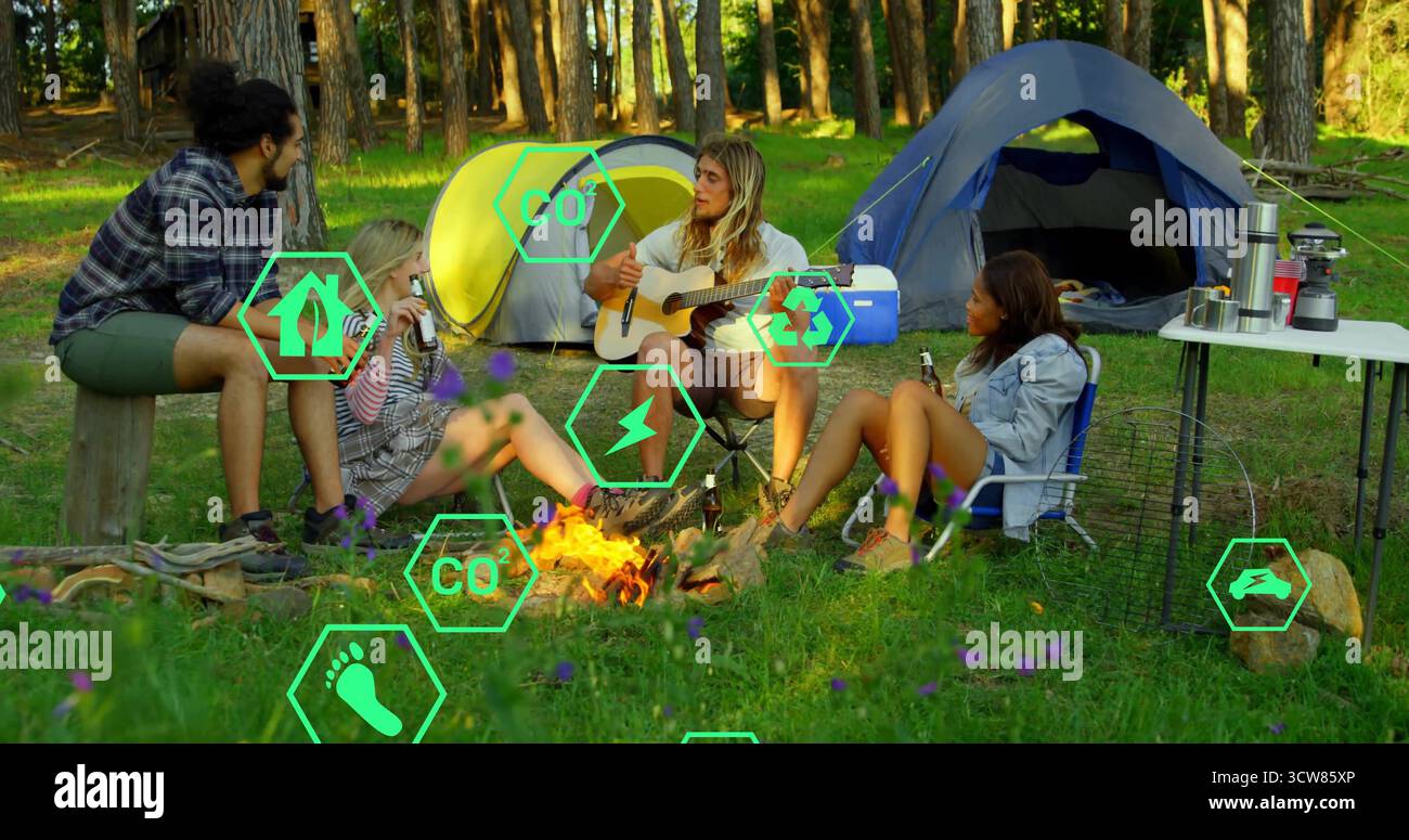 Four friends around camping tents hi-res stock photography and images ...