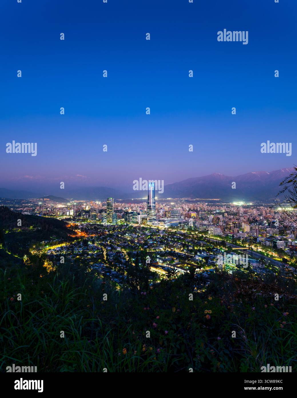 Panoramic night view of Santiago de Chile from Cerro San Cristóbal ...