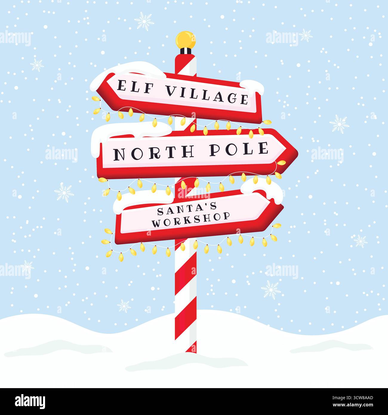 North Pole direction sign in snowy landscape flat vector Stock Vector ...