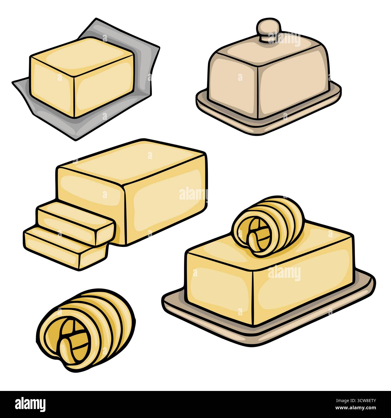 A charming vector illustration showcasing various forms of butter ...