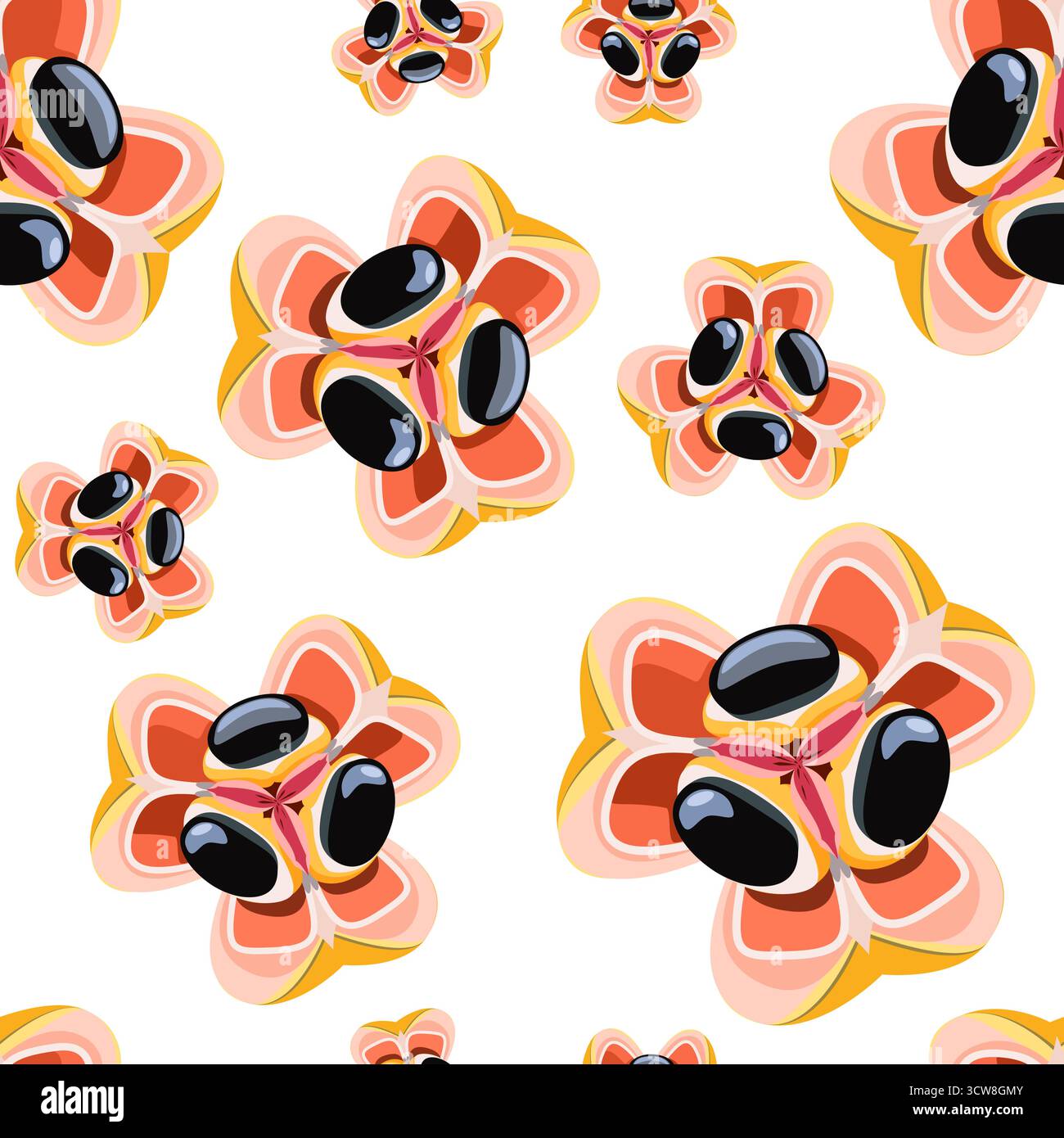 Ackee tropical fruit seamless pattern vector illustration Stock Vector ...