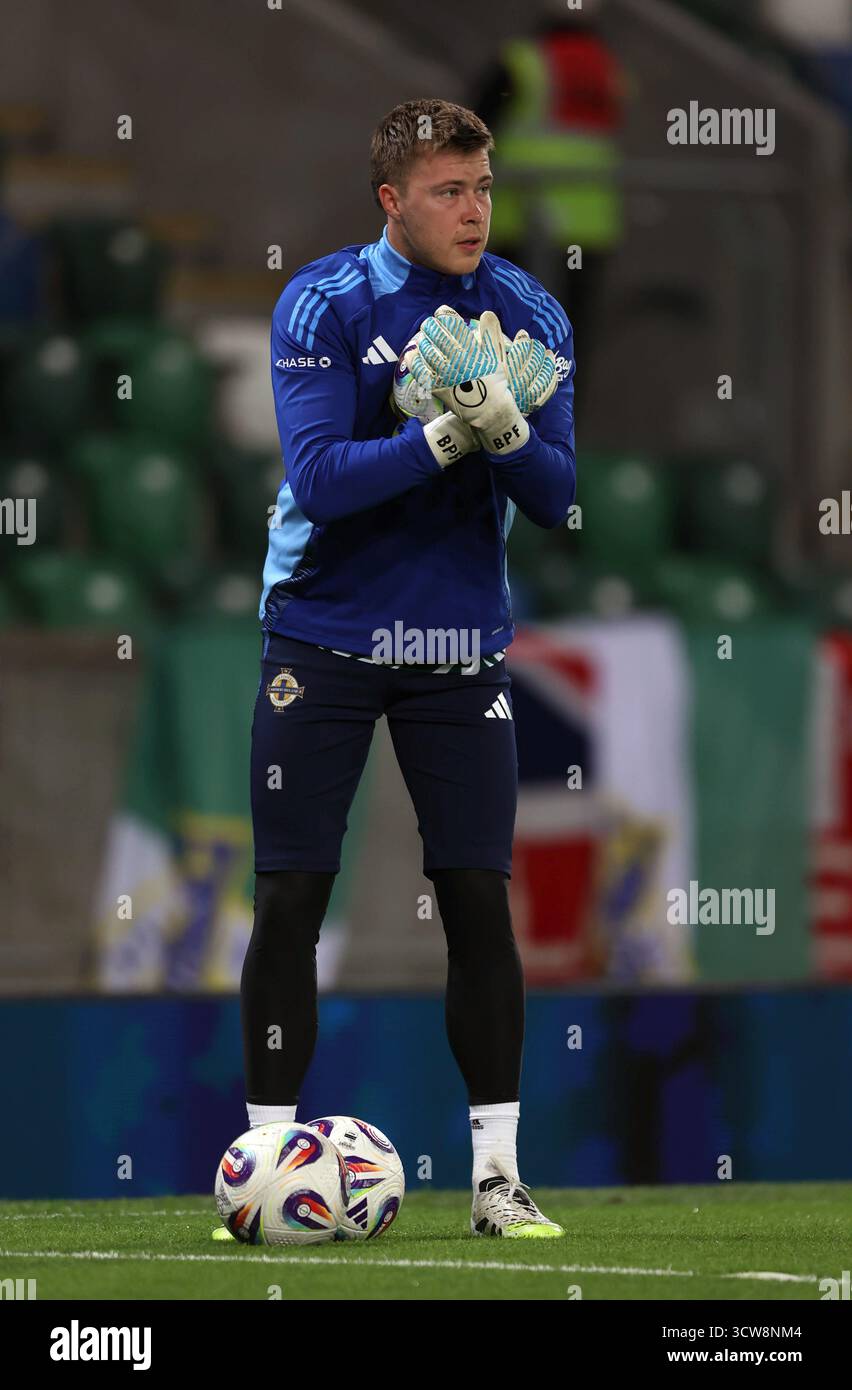 Northern Ireland goalkeeper Bailey Peacock-Farrell warming up before ...