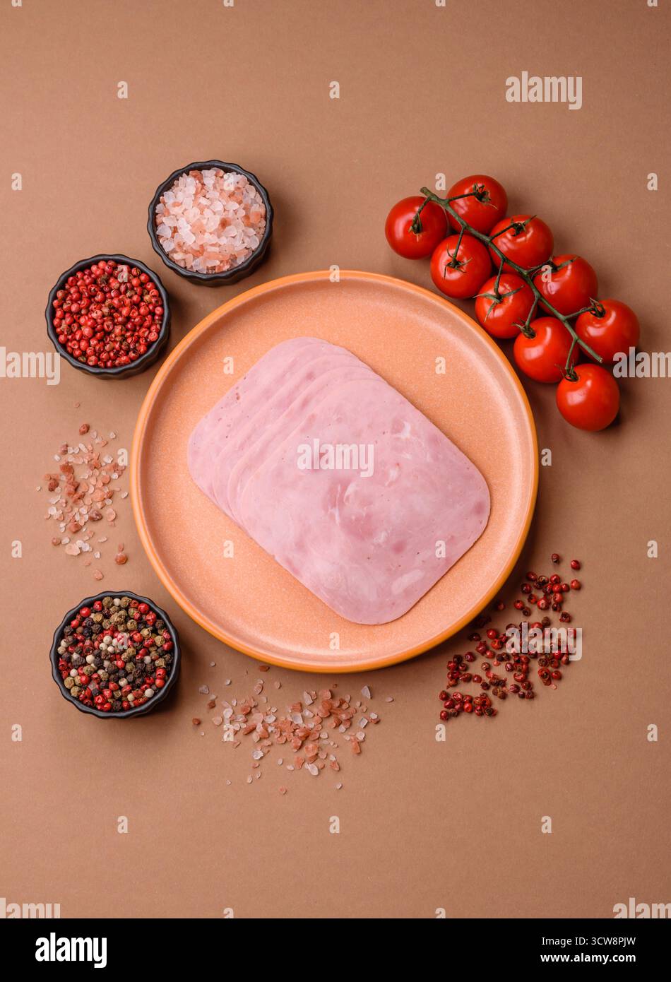 Meat, square ham sliced, organic food, protein for snacks. Sliced ham ...