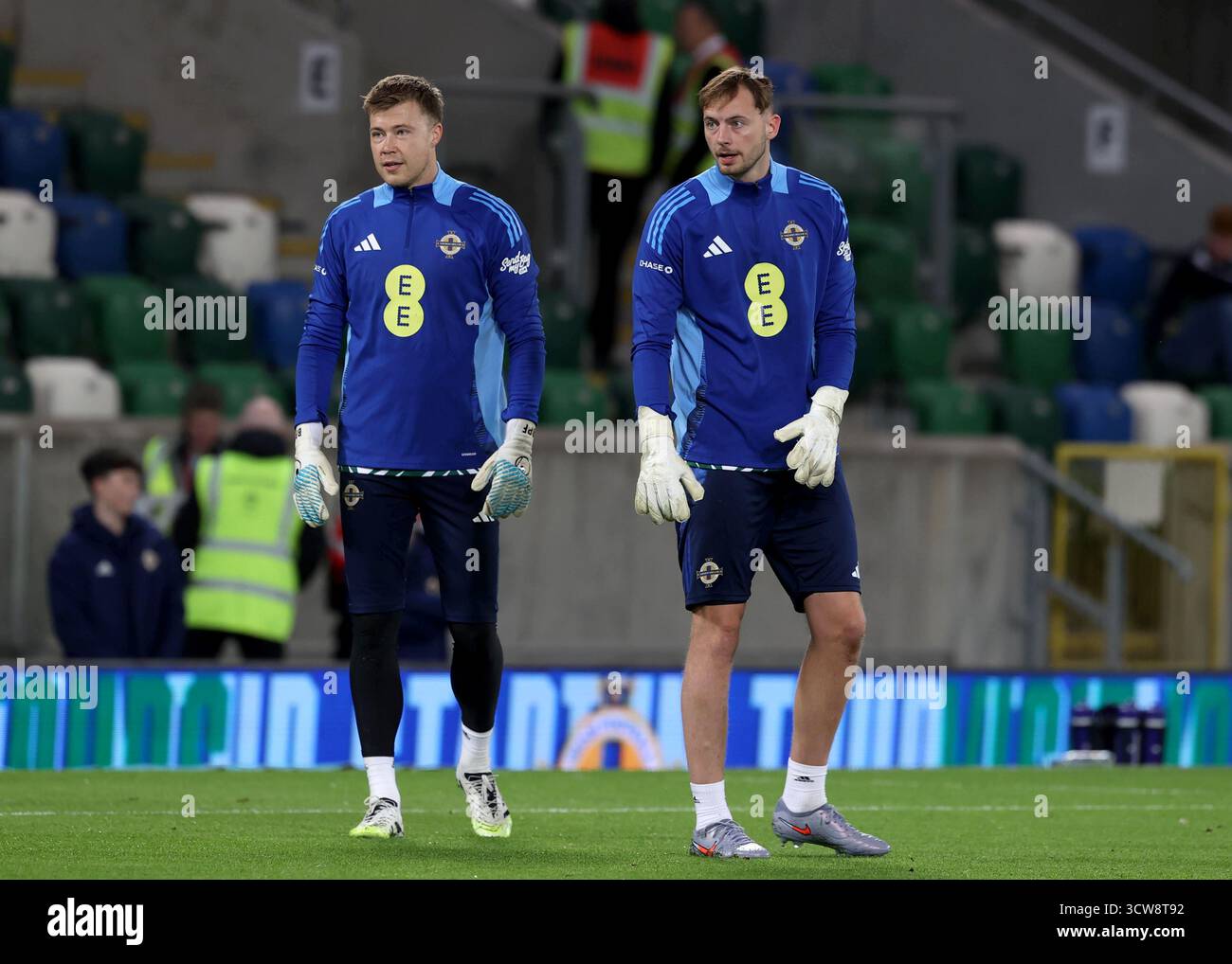 Northern Ireland goalkeepers Bailey Peacock-Farrell (left) and Conor ...