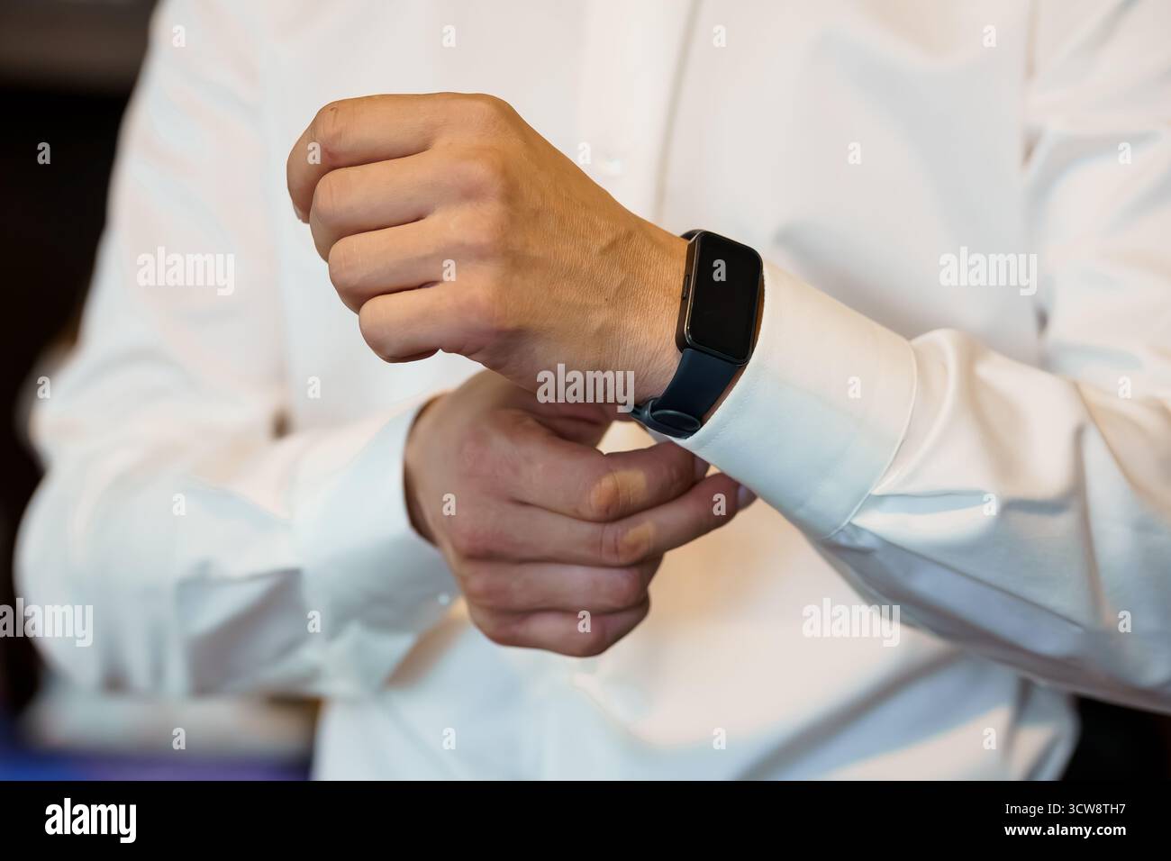 Adjusting black man securing hi-res stock photography and images - Alamy