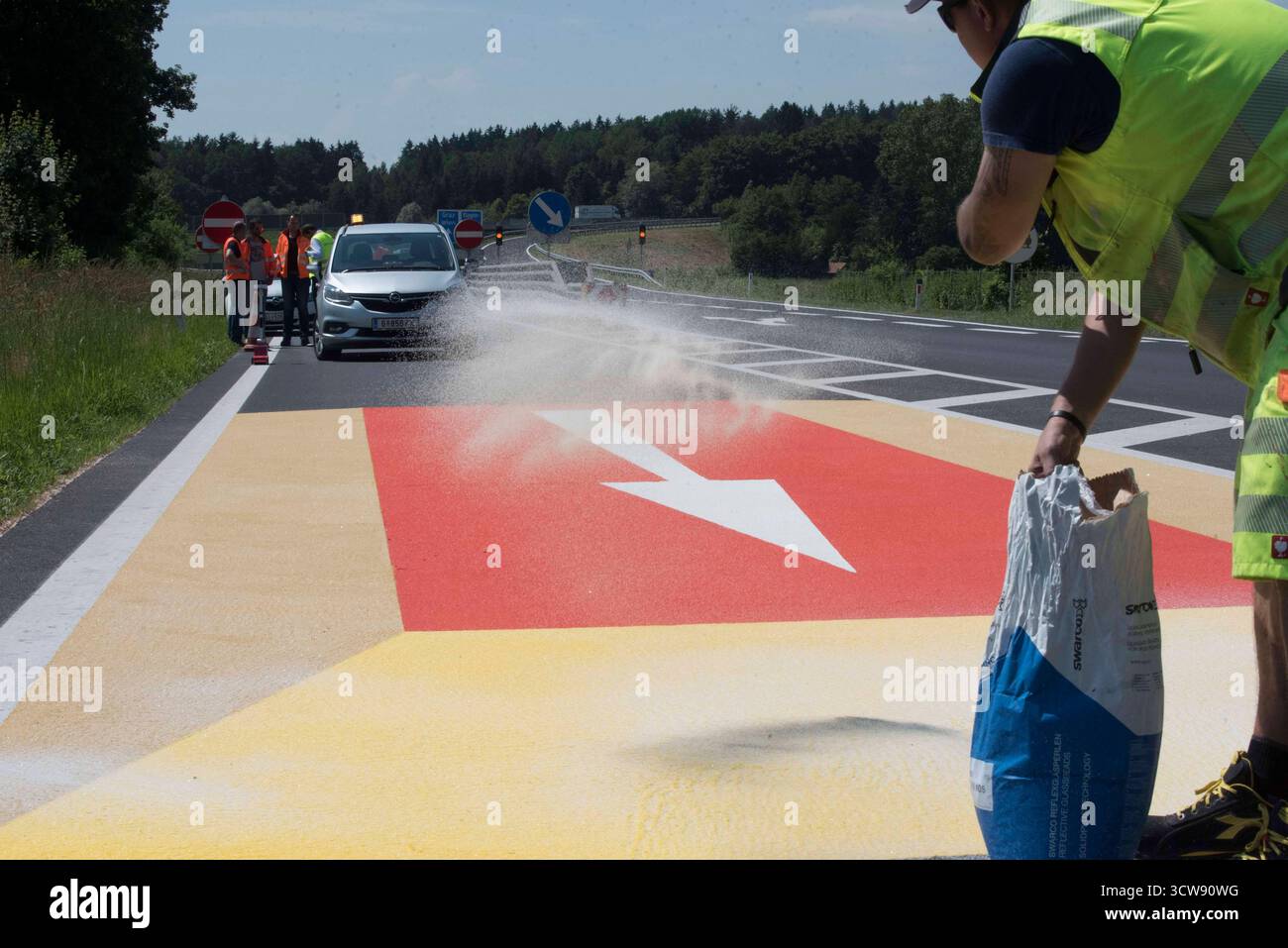 orientation in road traffic by directional arrows, road and traffic ...