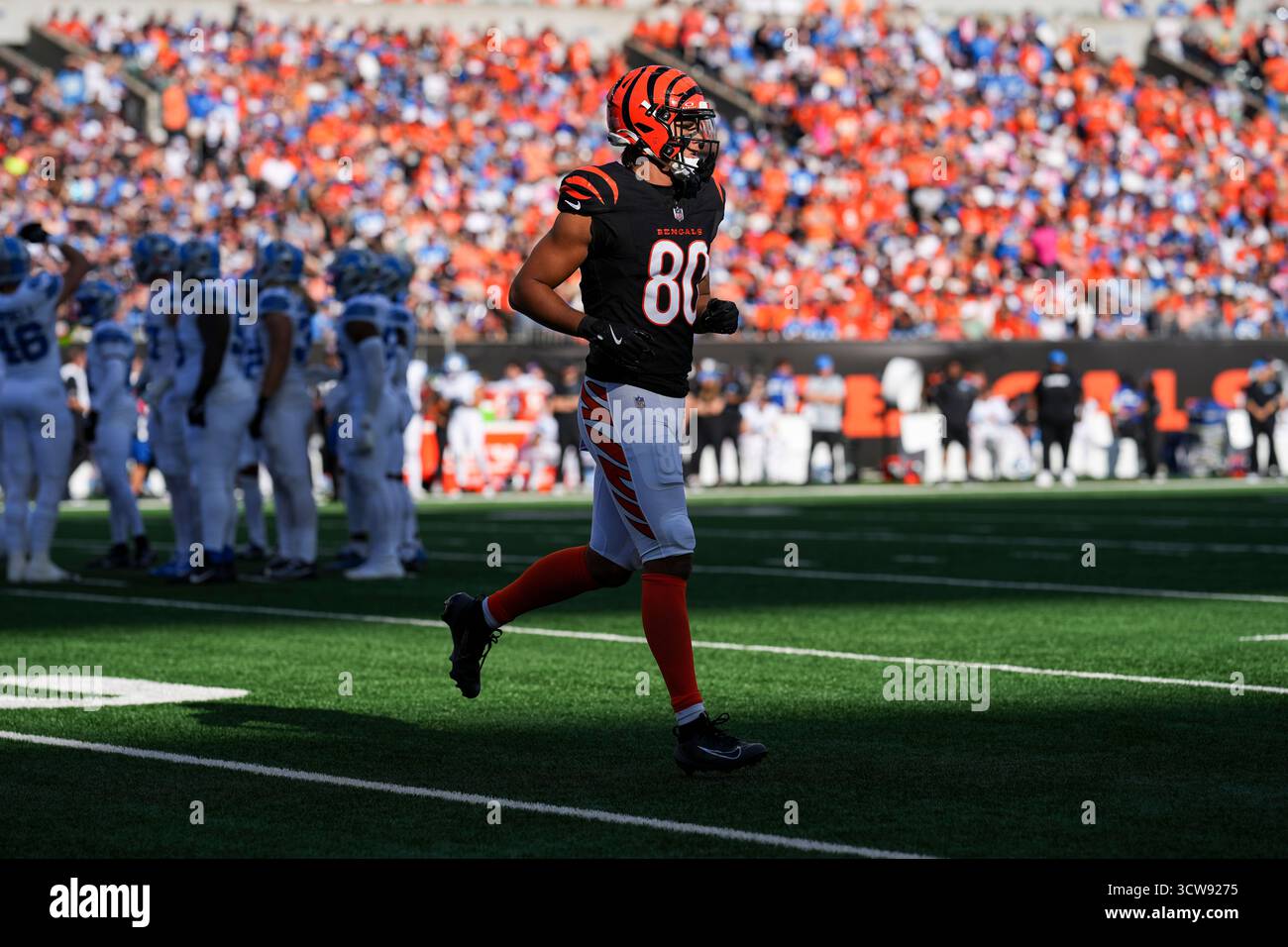 Cincinnati Bengals wide receiver Andrei Iosivas (80) looks on during an NFL football game ...
