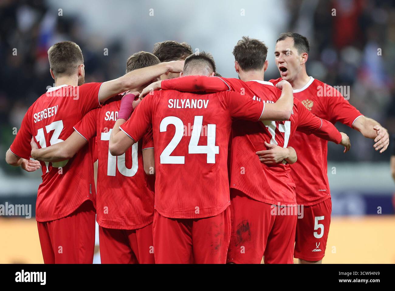 Russia players celebrate their side's second goal scored during an ...