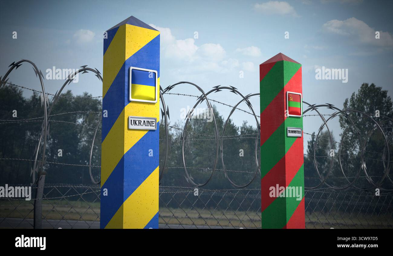Border posts with flags of Ukraine and Transnistria - 3d illustration ...