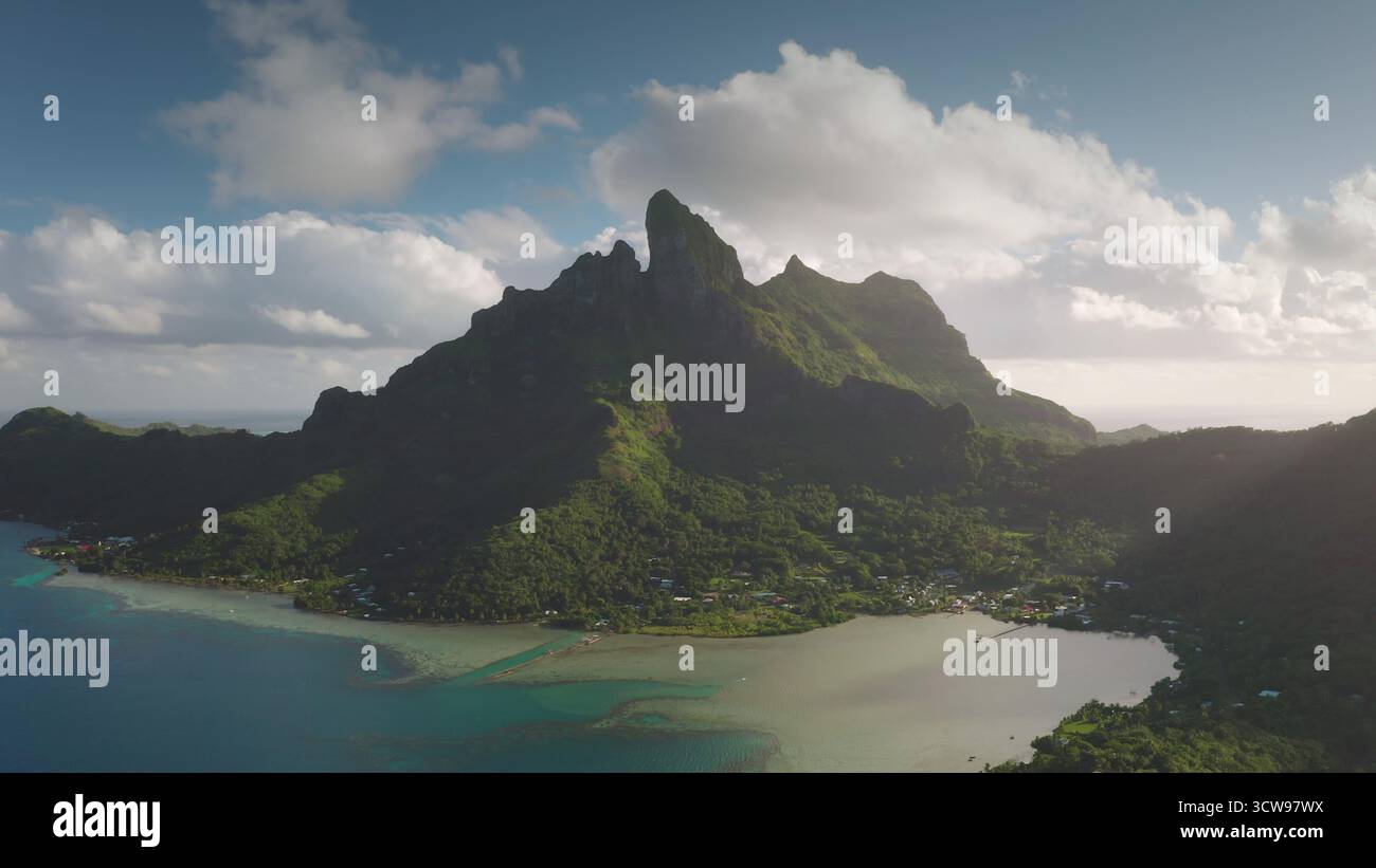 Capturing breathtaking drone of majestic mount Otemanu rising above ...
