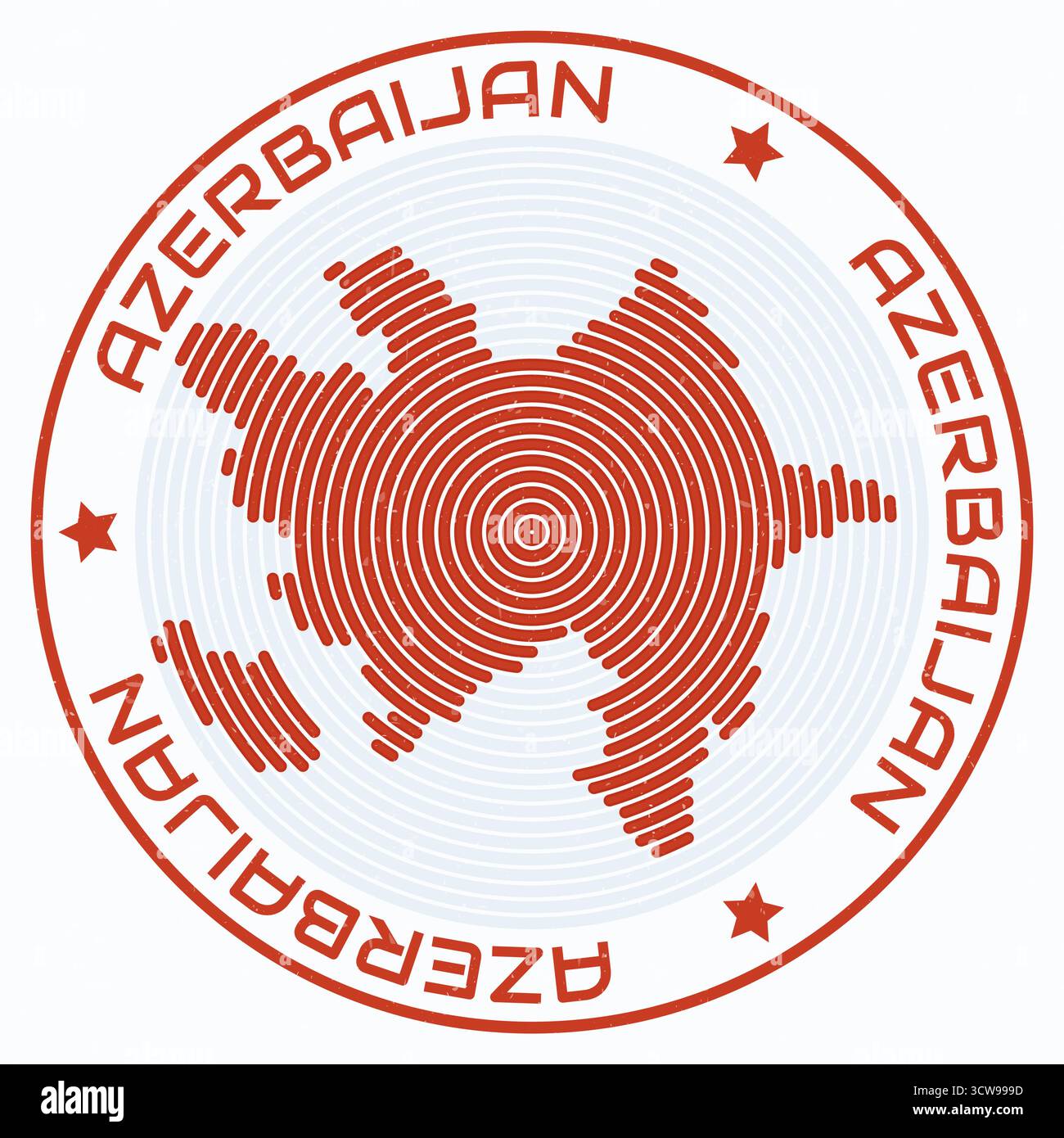 Azerbaijan map with a round title. Country shape is depicted with rings ...