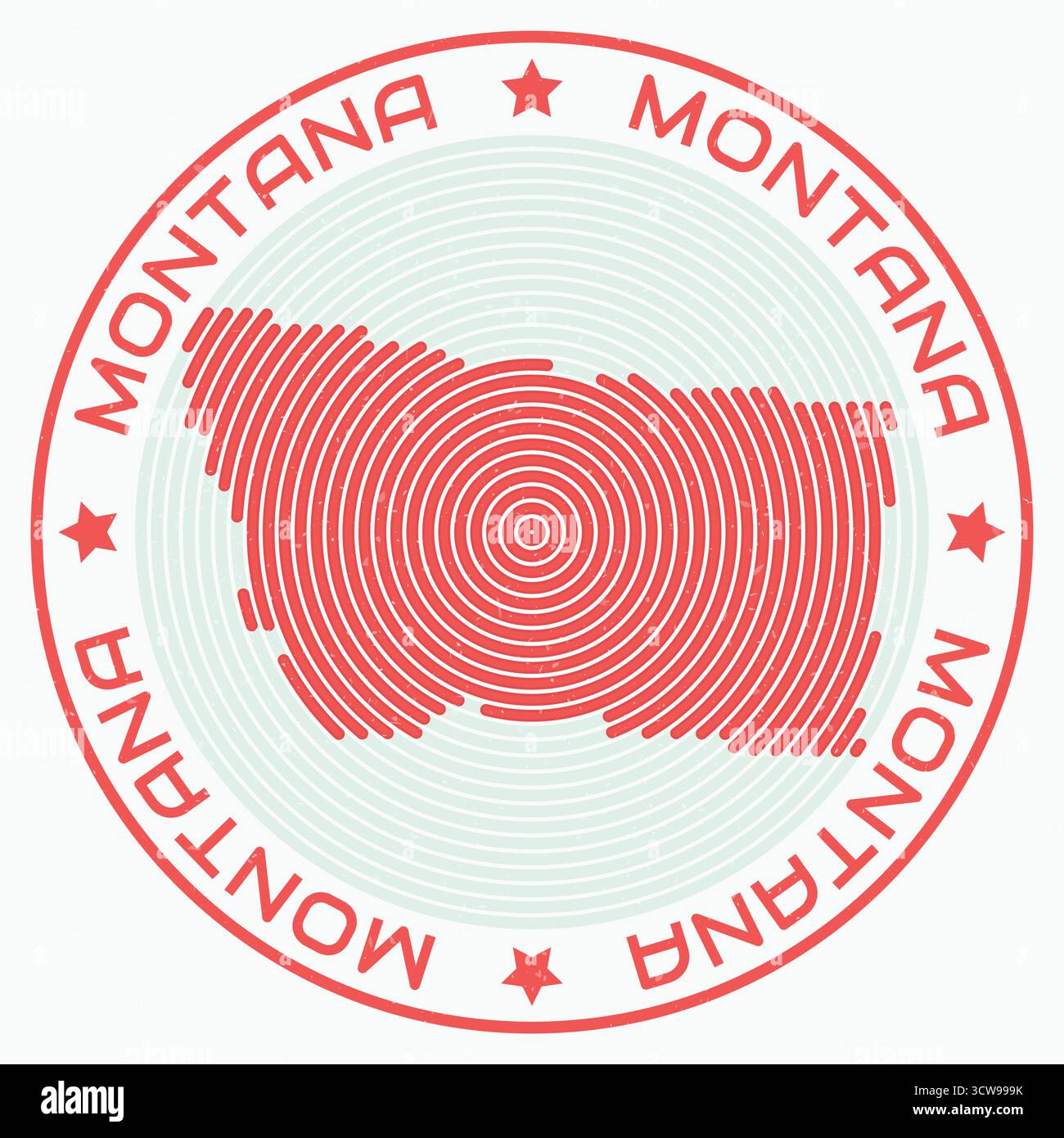 Montana map with a round title. State shape rings. Montana text around ...