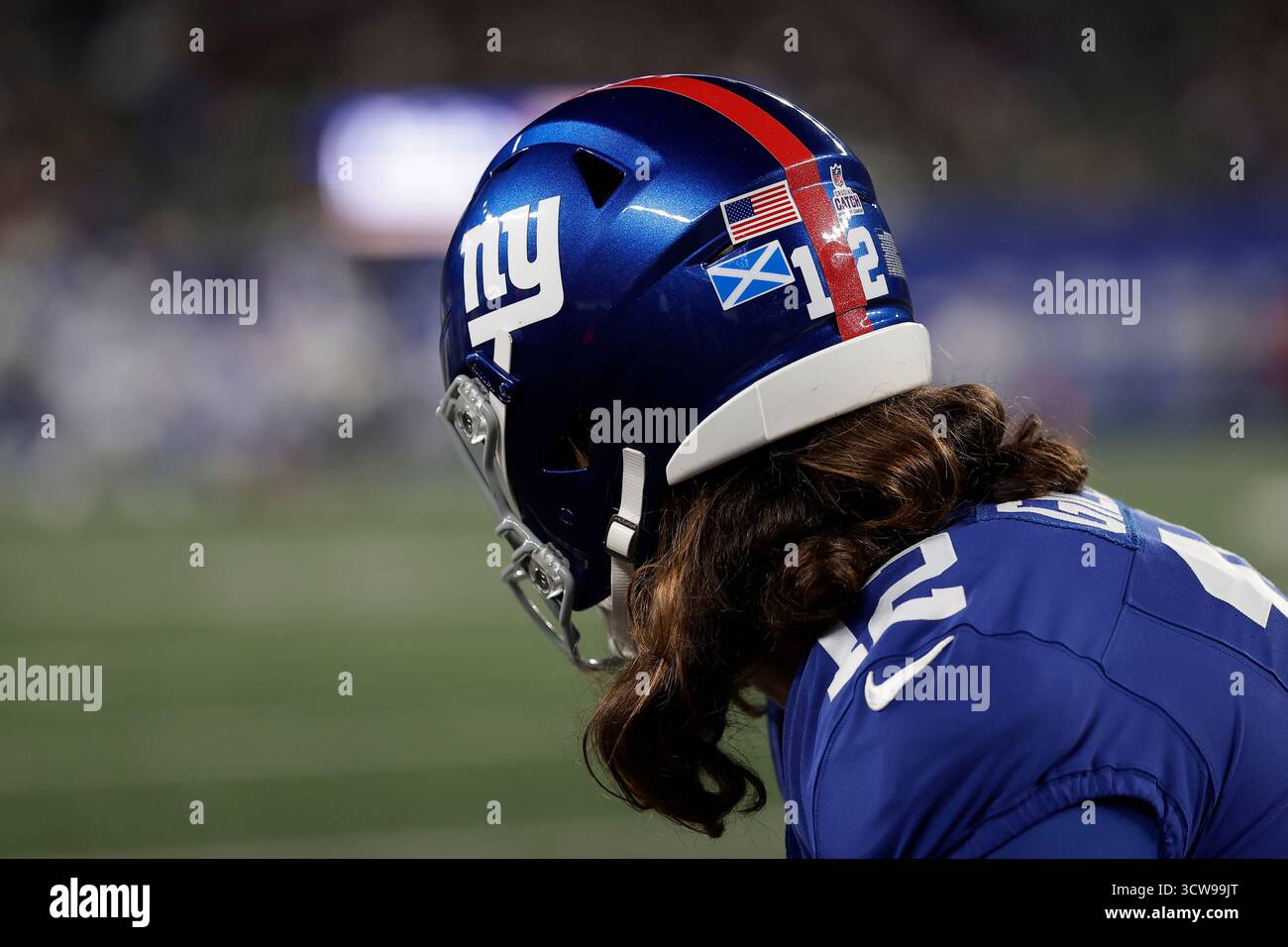 The helmet of New York Giants punter Jamie Gillan (12) is seen during ...