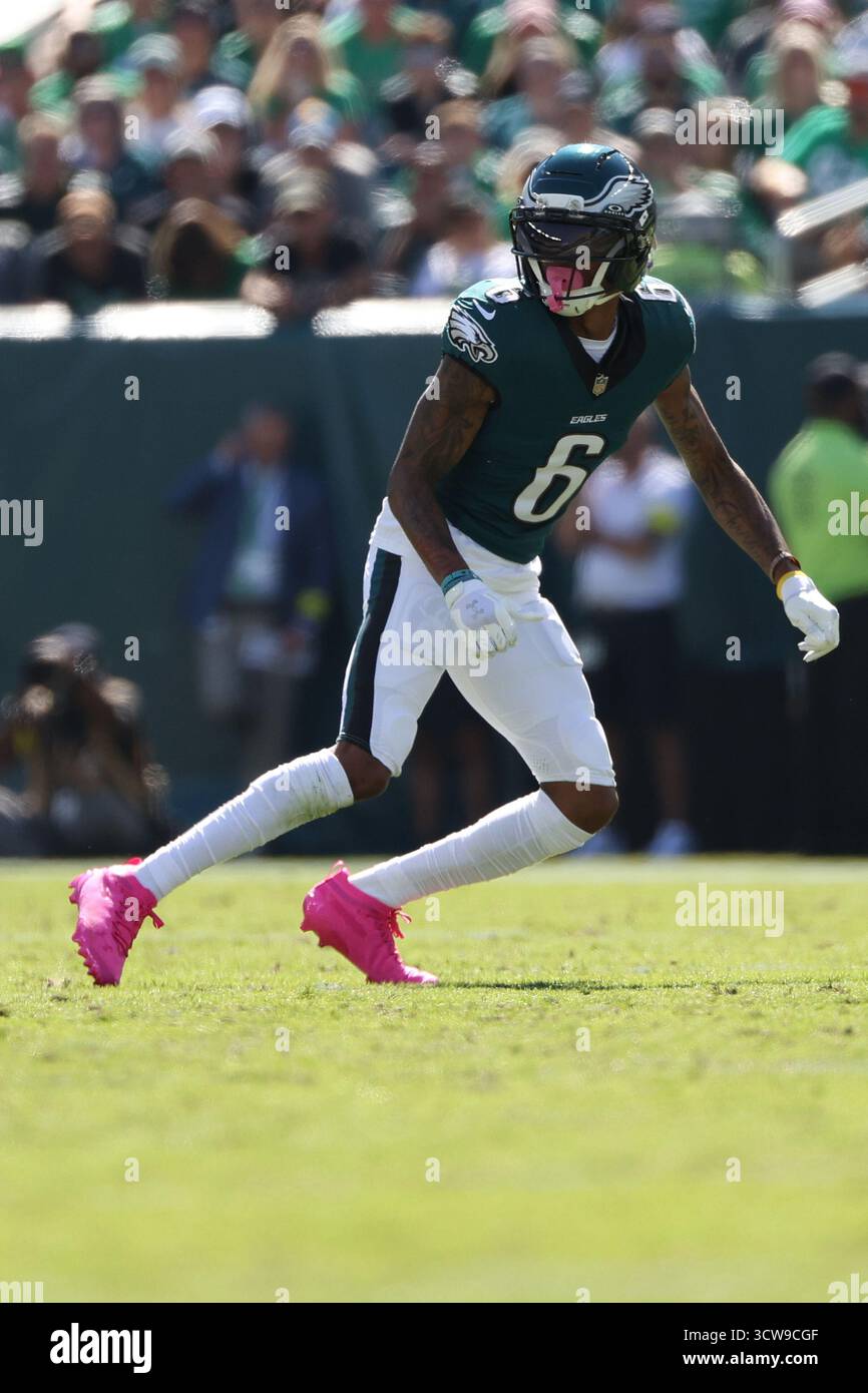 Philadelphia Eagles wide receiver Devonta Smith (6) runs a route during an NFL football game ...