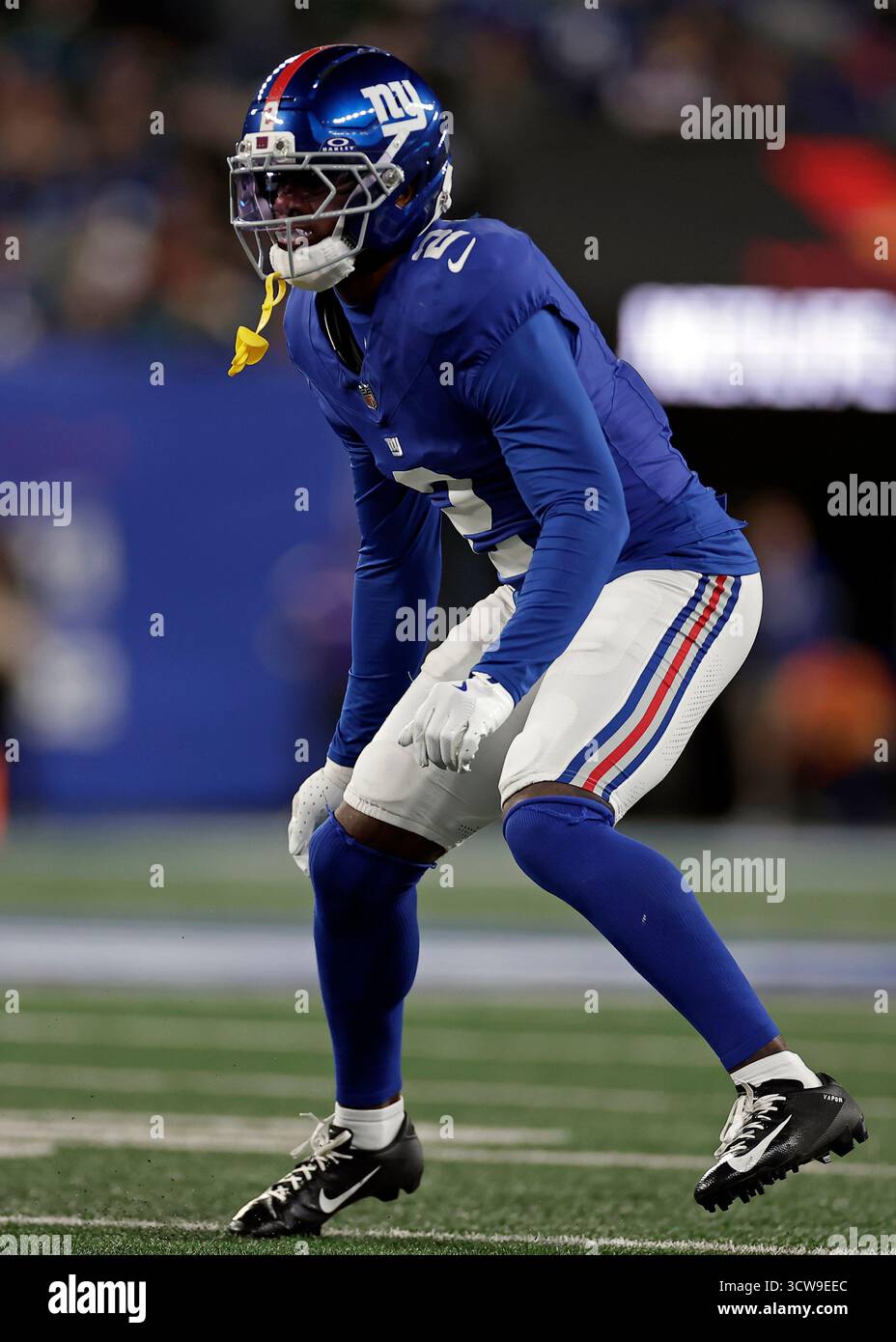 New York Giants cornerback Deonte Banks (2) defends during the second half of an NFL football ...