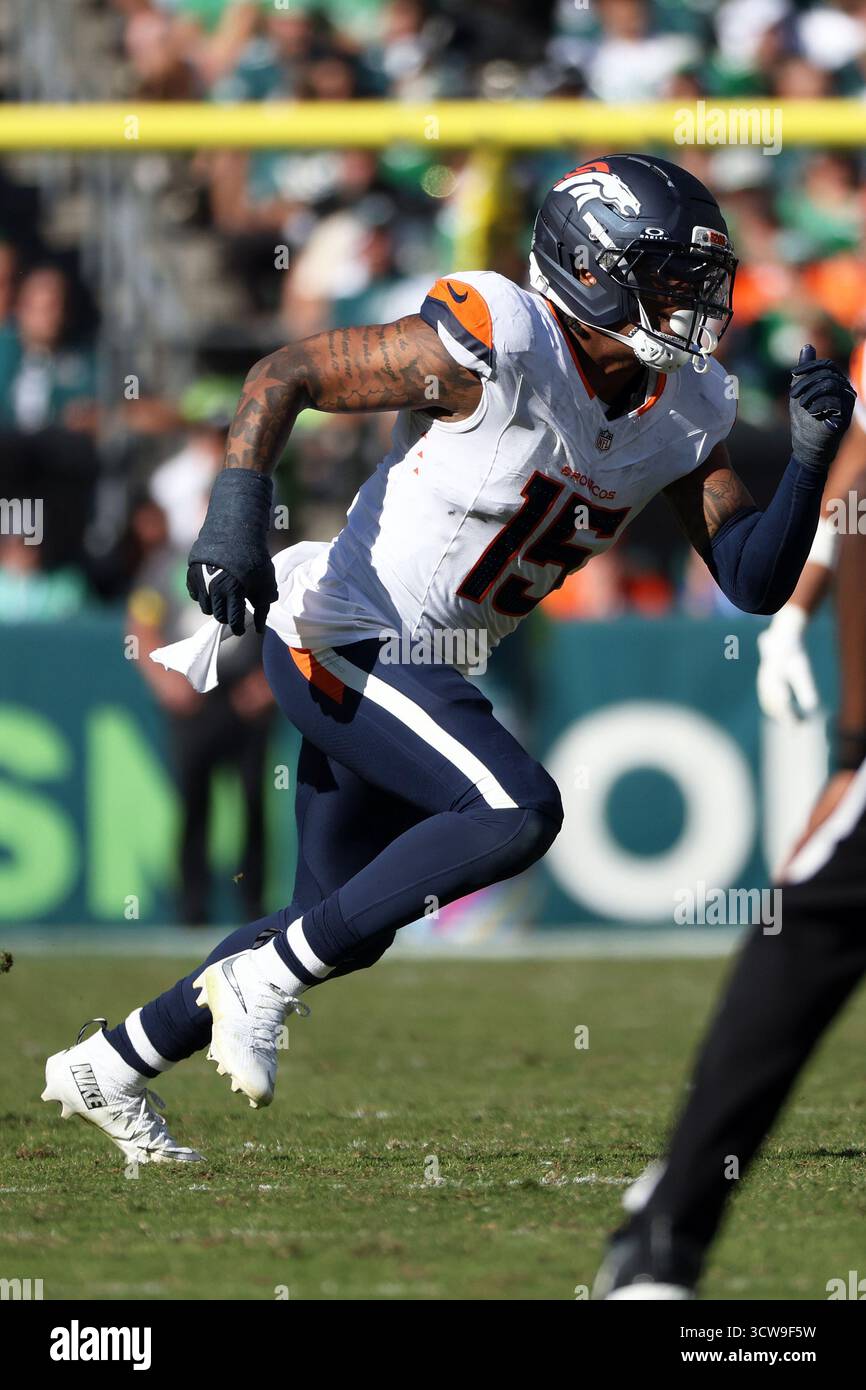 Denver Broncos linebacker Nik Bonitto (15) rushes during an NFL ...