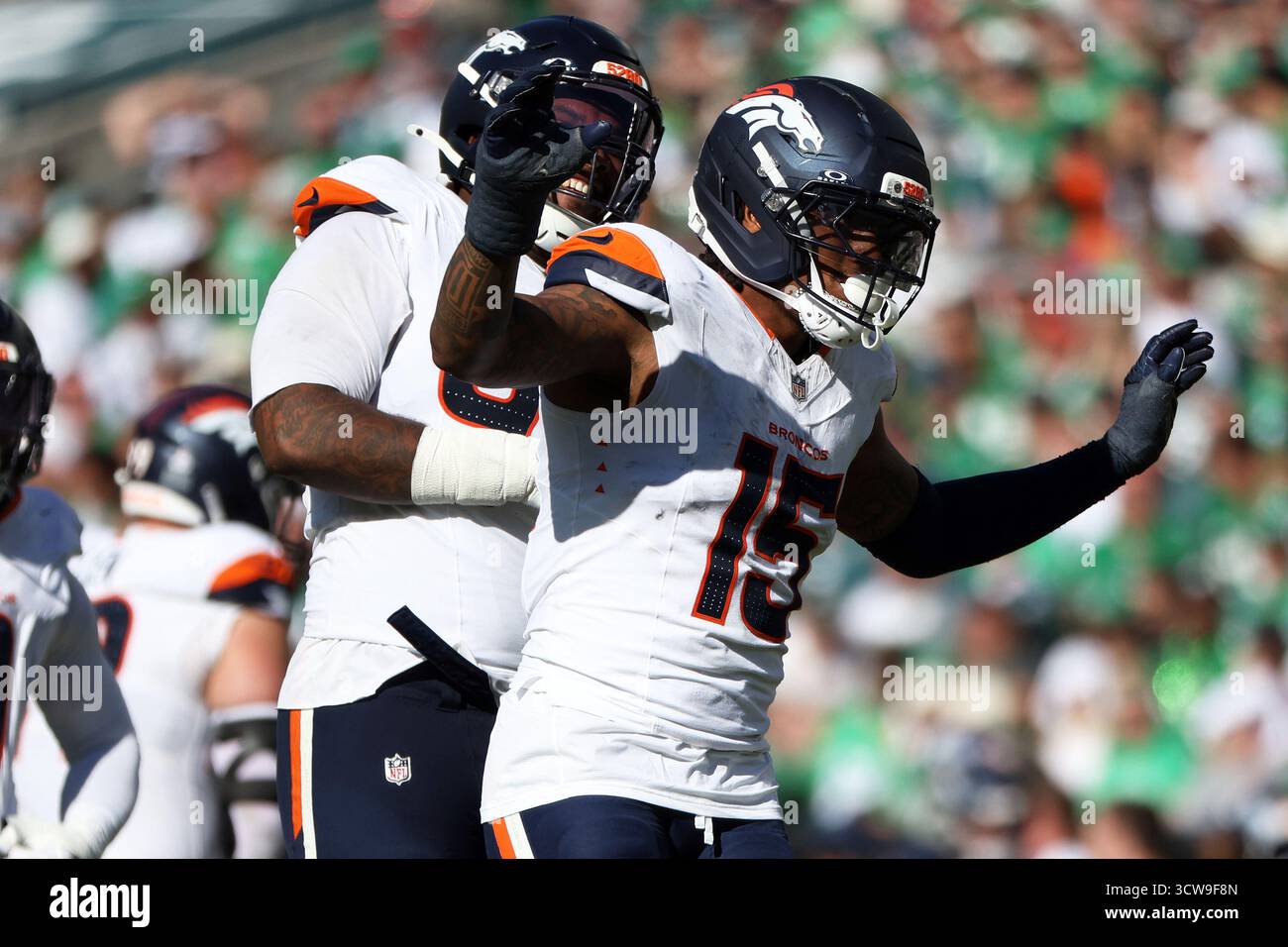 Denver Broncos linebacker Nik Bonitto (15) celebrates during an NFL ...