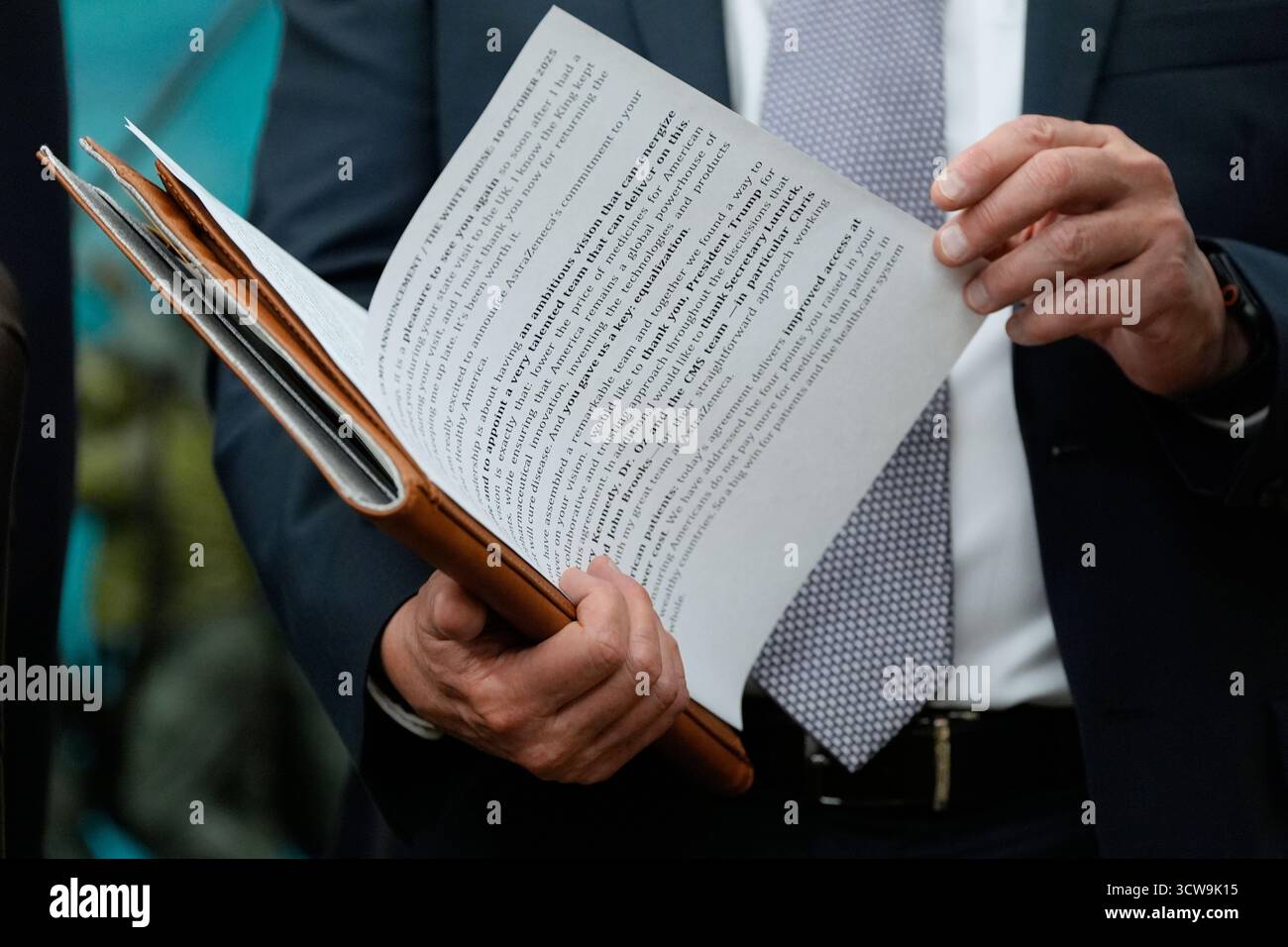 AstraZeneca CEO Pascal Soriot checks his notes before speaking at an ...