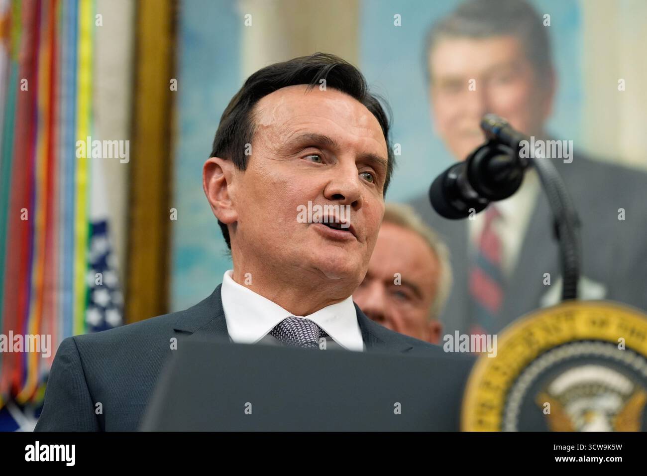 Astrazeneca Ceo Pascal Soriot Speaks During An Event With President