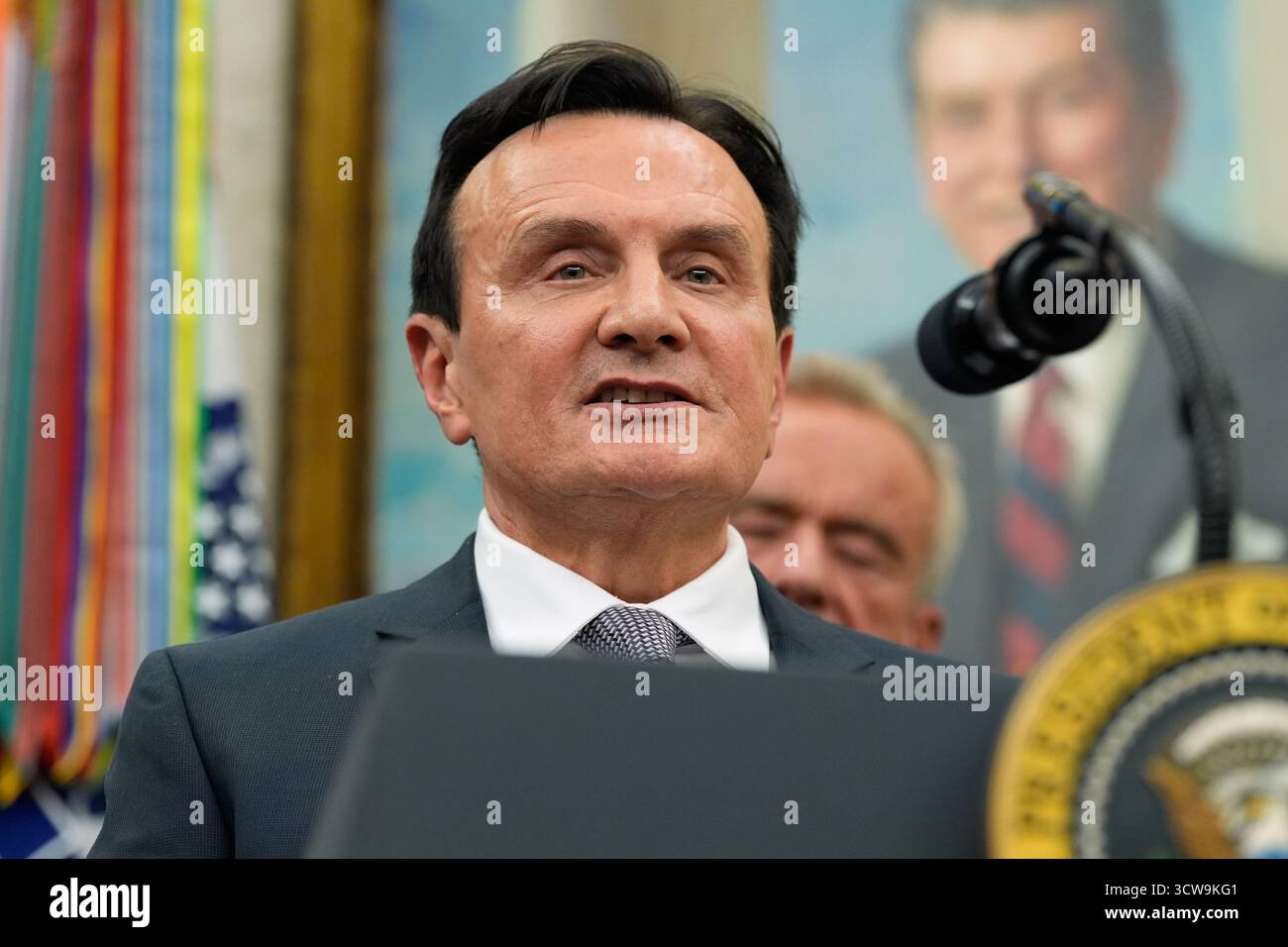 AstraZeneca CEO Pascal Soriot speaks in the Oval Office of the White ...