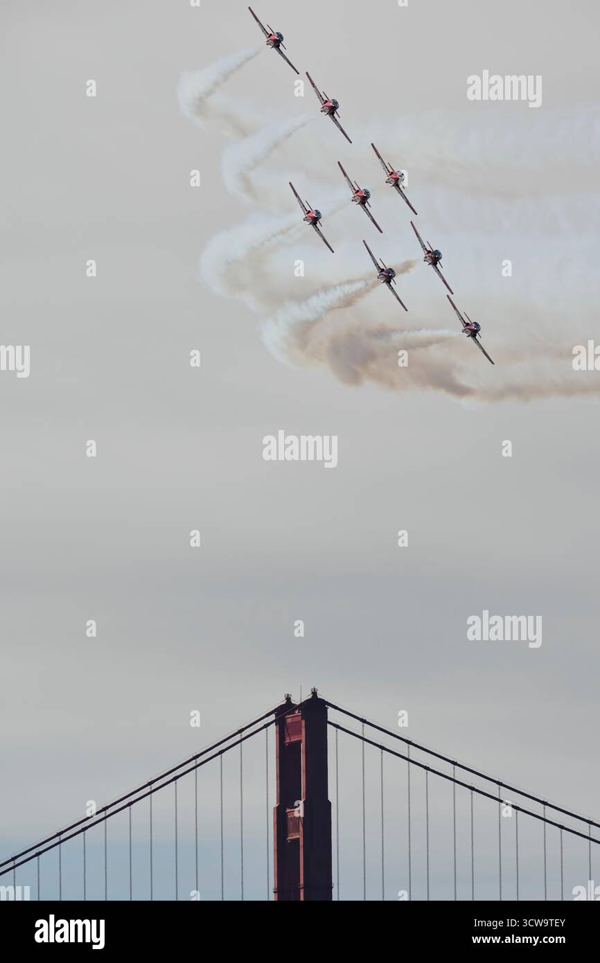 The Canadian Snowbirds fly over the Golden Gate Bridge during the Fleet ...