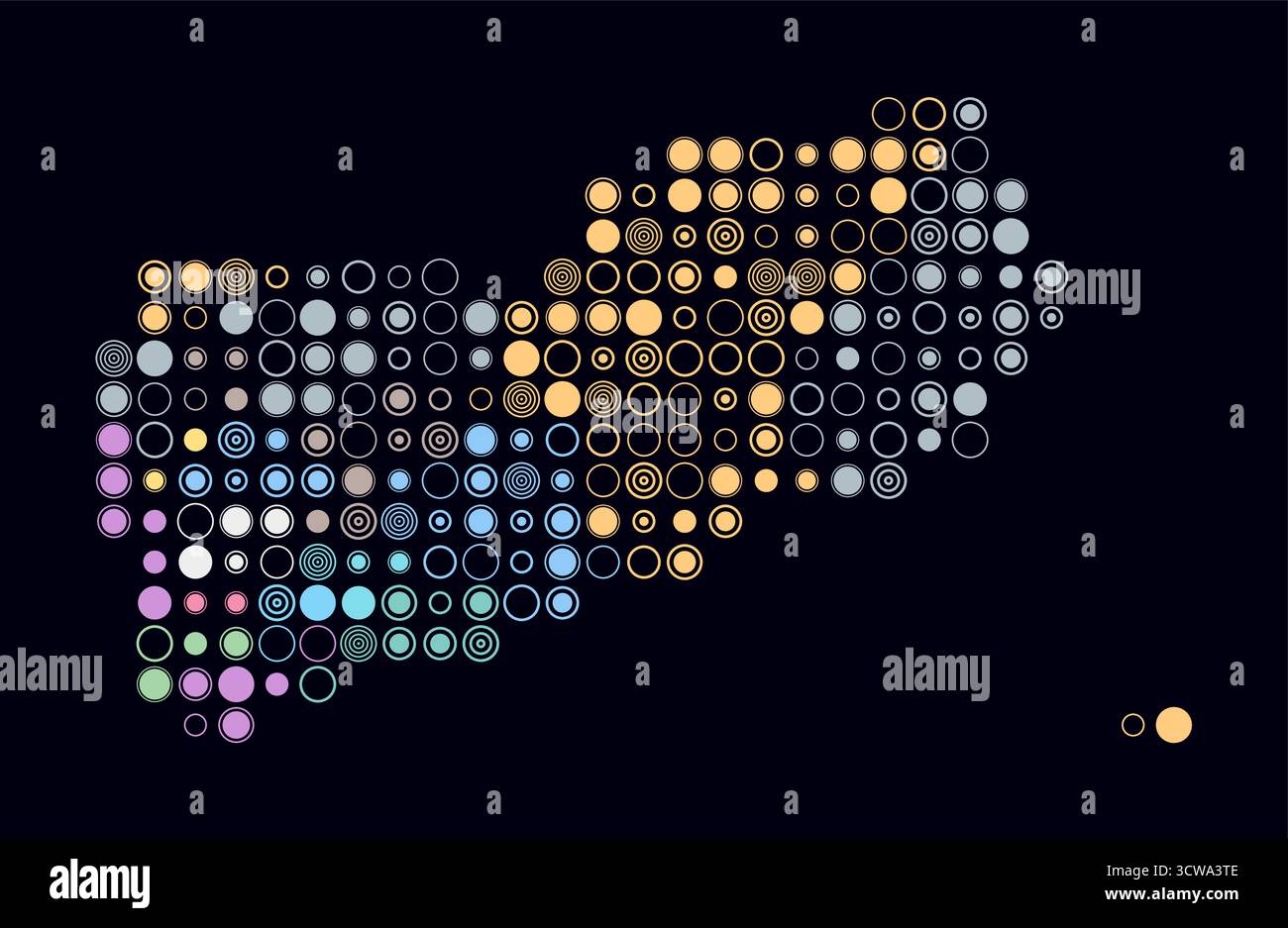 Yemen, shape of the country built of colored cells. Digital style map ...