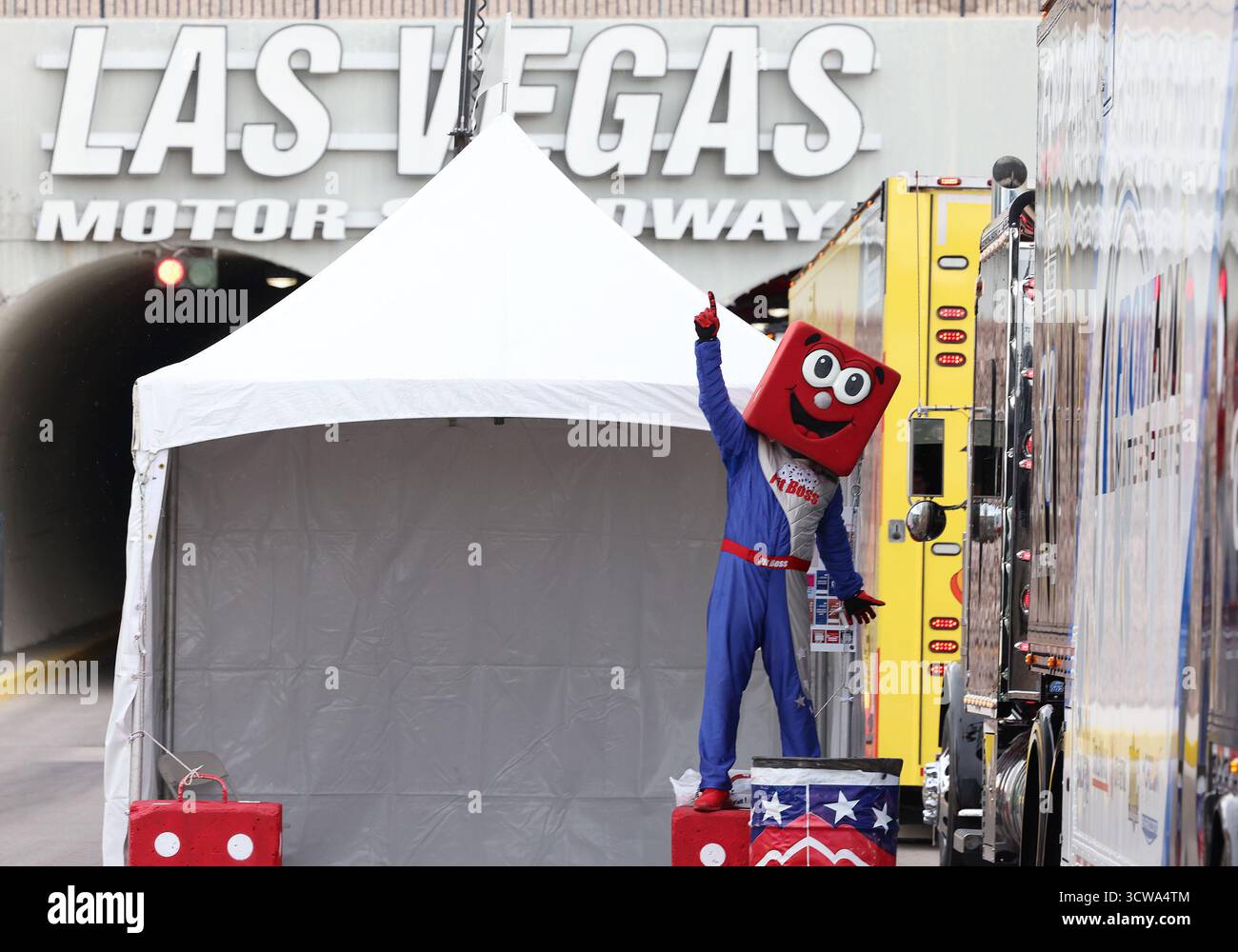 LAS VEGAS, NV - OCTOBER 10: LVMS mascot Pit Boss poses for a photo as ...
