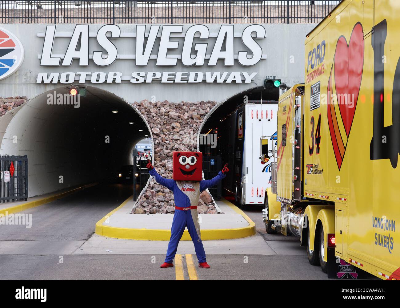 LAS VEGAS, NV - OCTOBER 10: LVMS mascot Pit Boss poses for a photo as ...