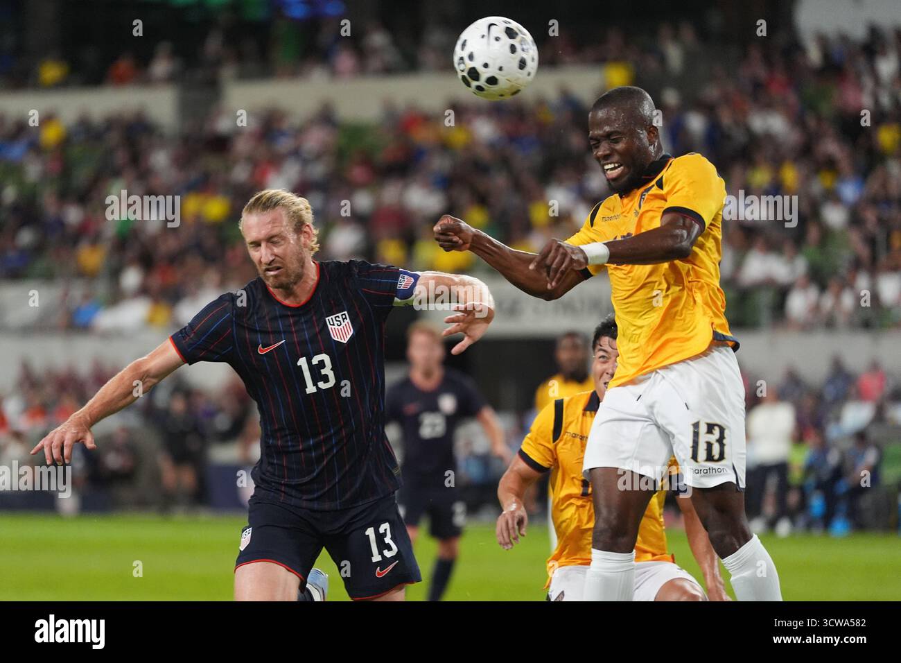 Ecuador forward Enner Valencia (13) heads a shot on goal away from ...