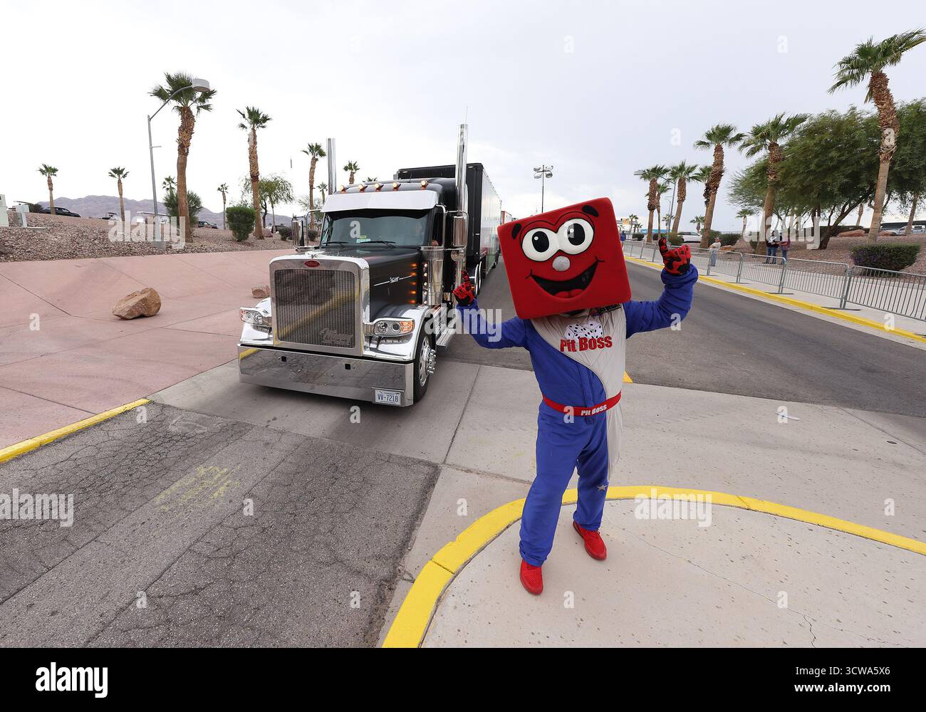 LAS VEGAS, NV - OCTOBER 10: LVMS mascot Pit Boss poses for a photo as ...