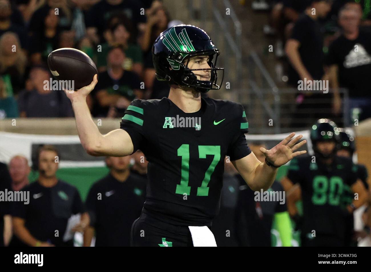 North Texas quarterback Drew Mestemaker (17) looks to throw a pass ...