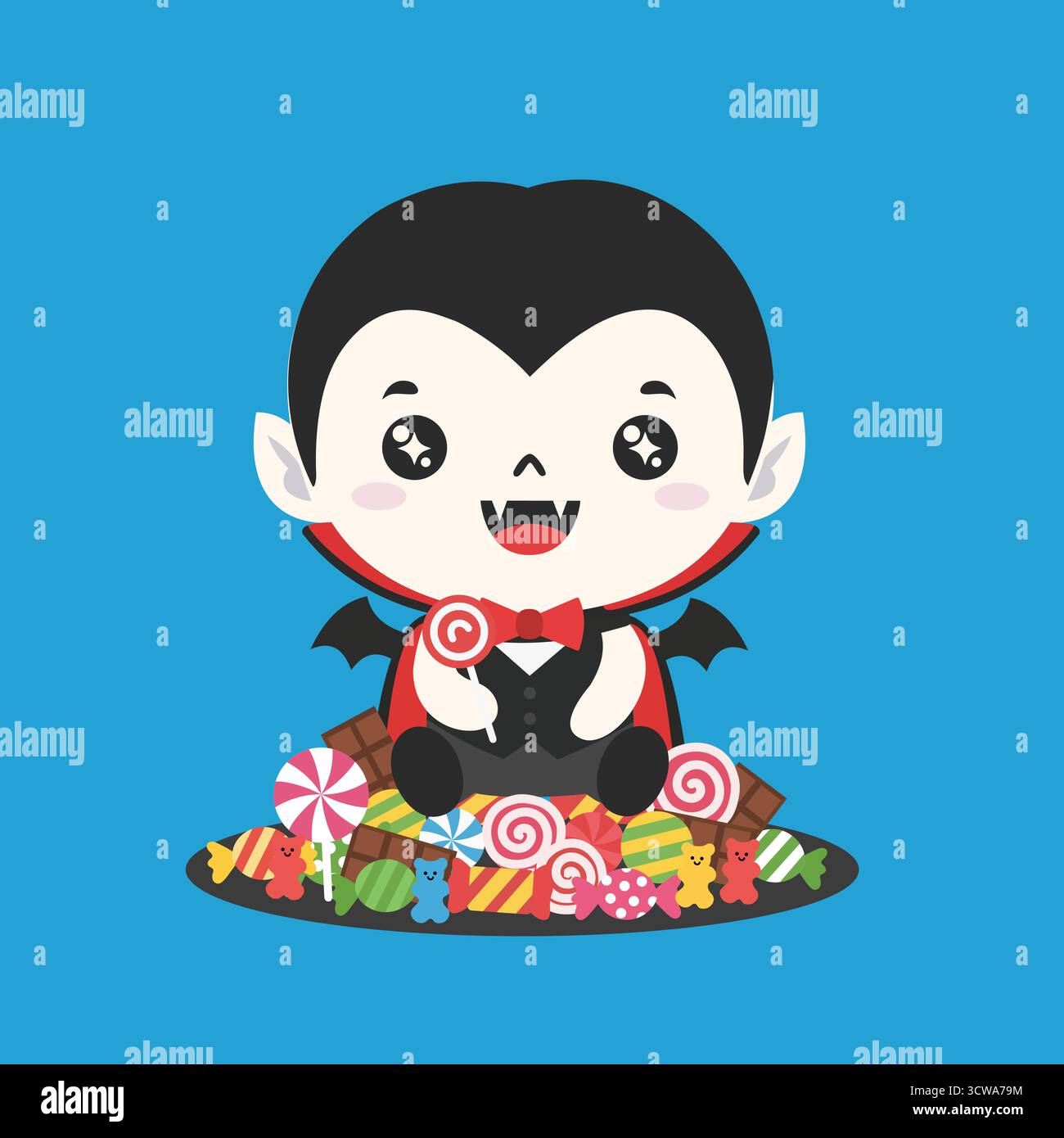 Cute Baby Vampire Sitting on A Stack of Candies Stock Vector Image ...