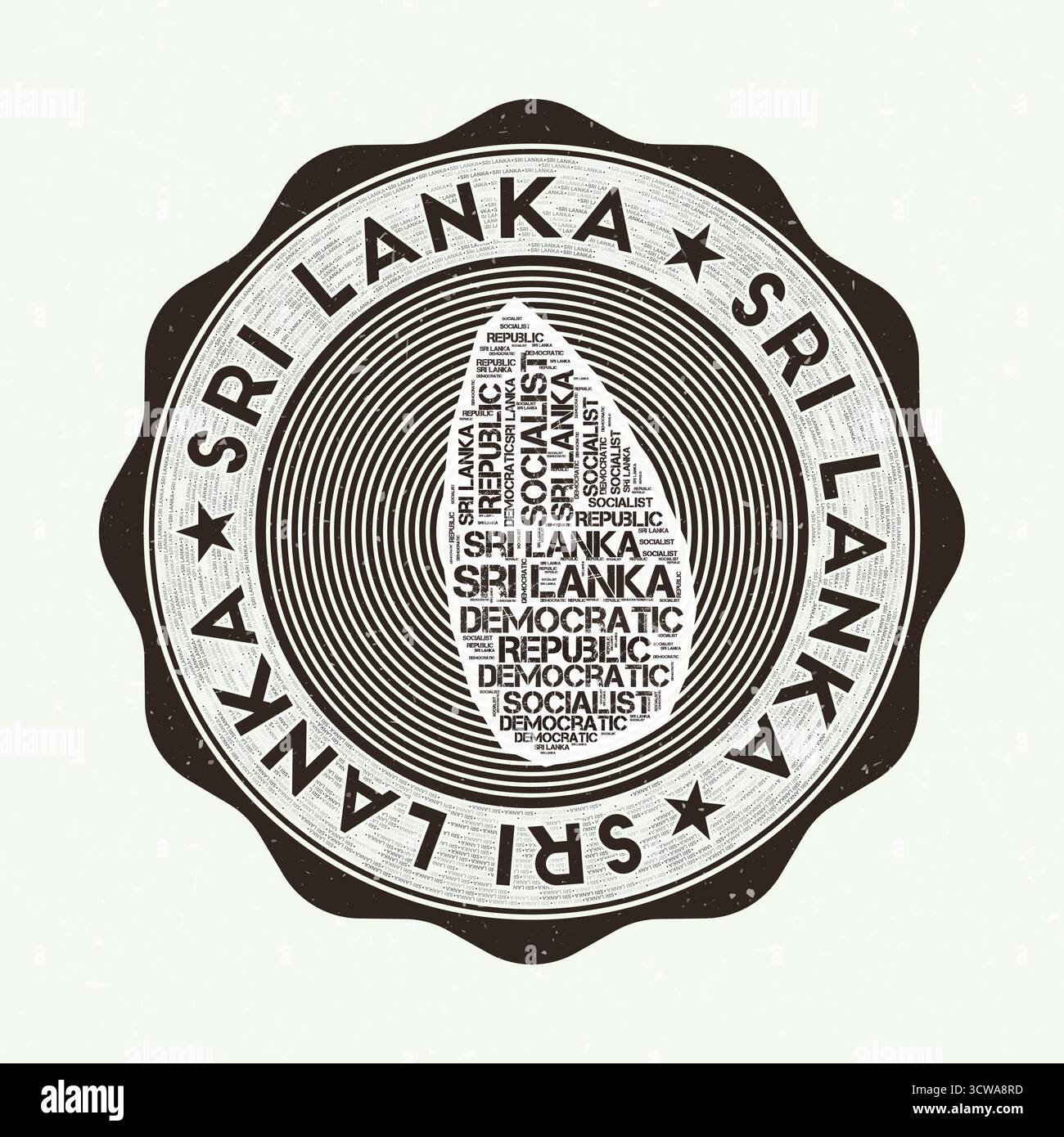 Sri Lanka seal. Country round logo with shape of Sri Lanka and country ...