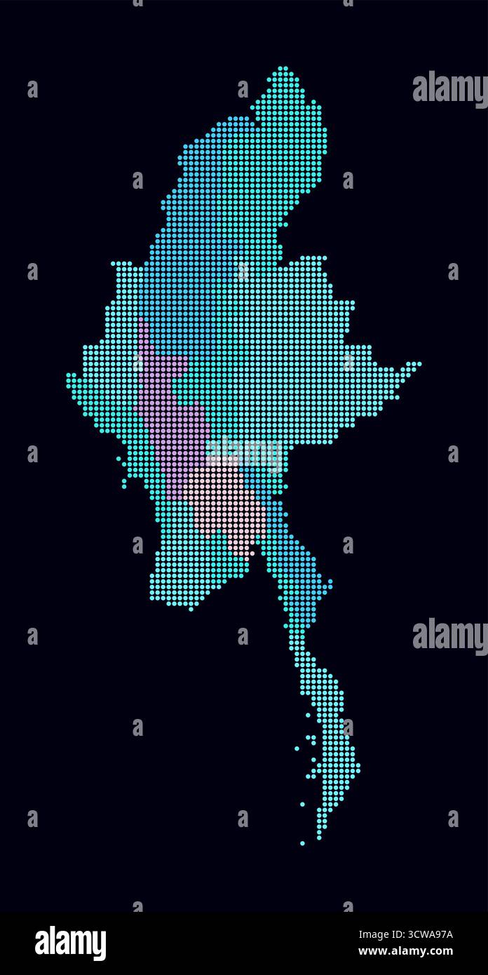 Myanmar dotted map. Digital style map of the country on dark background ...
