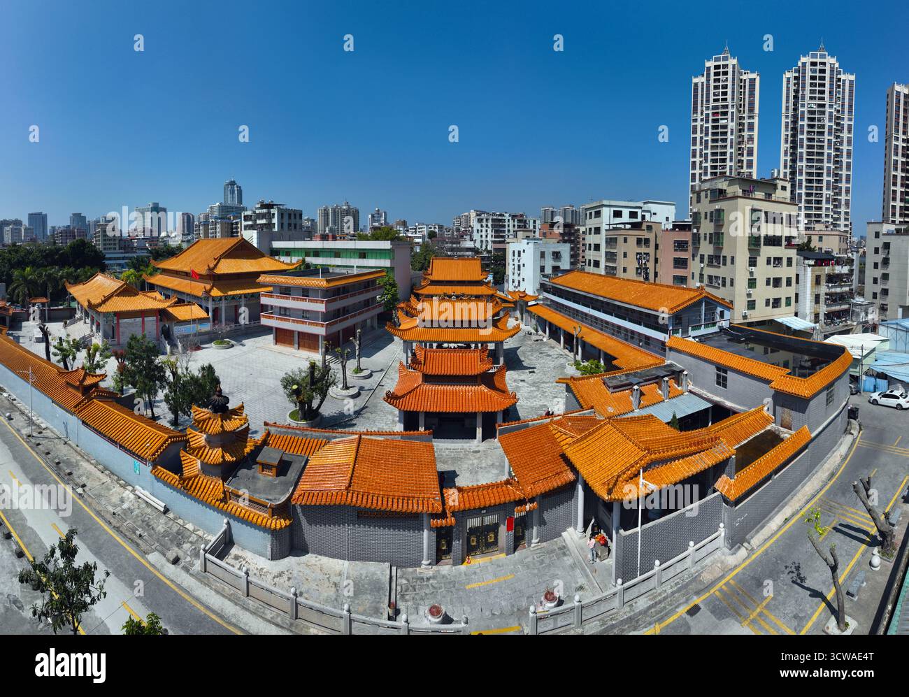 Aerial photography of Jiayou Temple on the south bank of Huicheng ...
