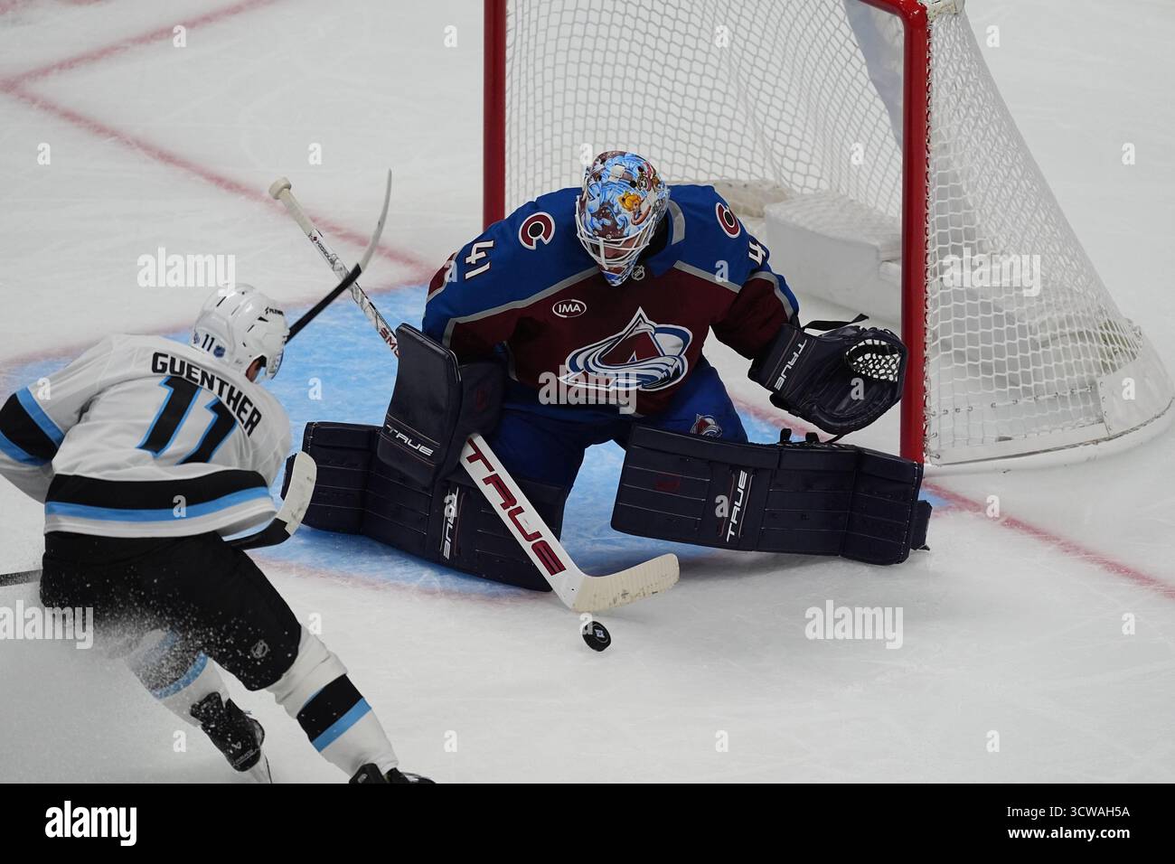 Utah Mammoth right wing Dylan Guenther (11) puts a shot on Colorado ...