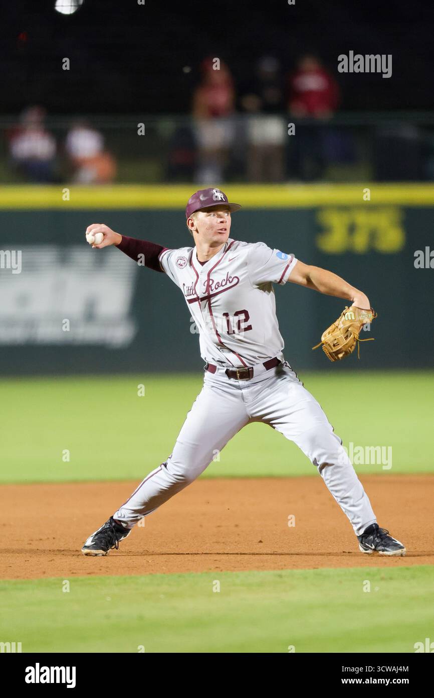 October 10, 2025: Little Rock infielder Nolan Freund (12) prepares to ...