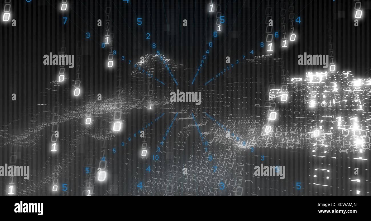 Dark blue grid forming binary hi-res stock photography and images - Alamy