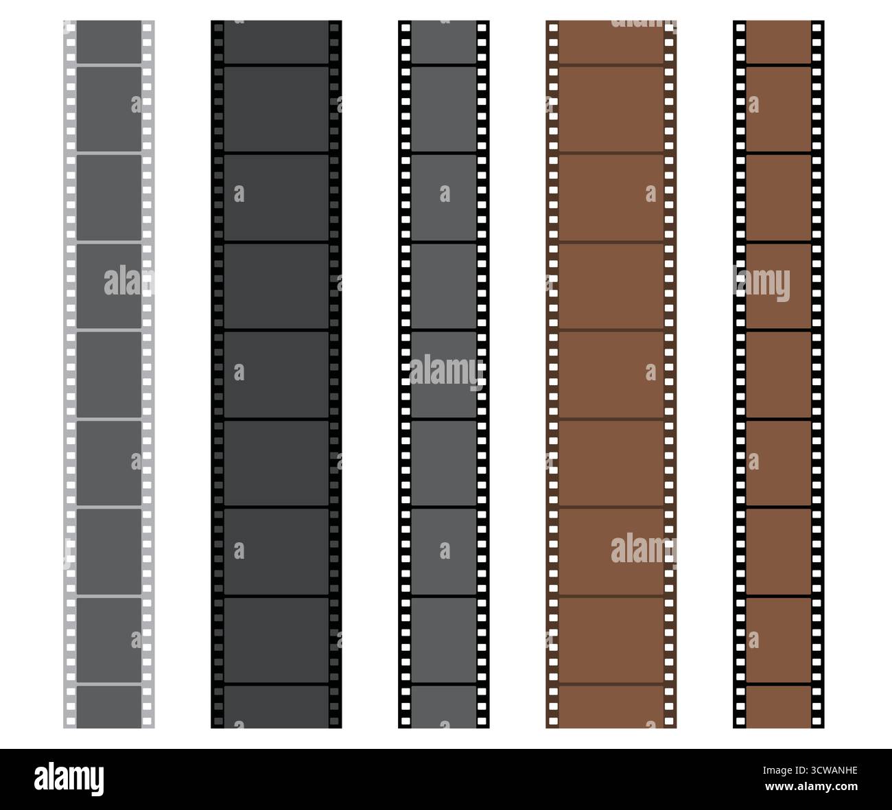 Vector illustration set of vertical film strips in gray, black, and ...