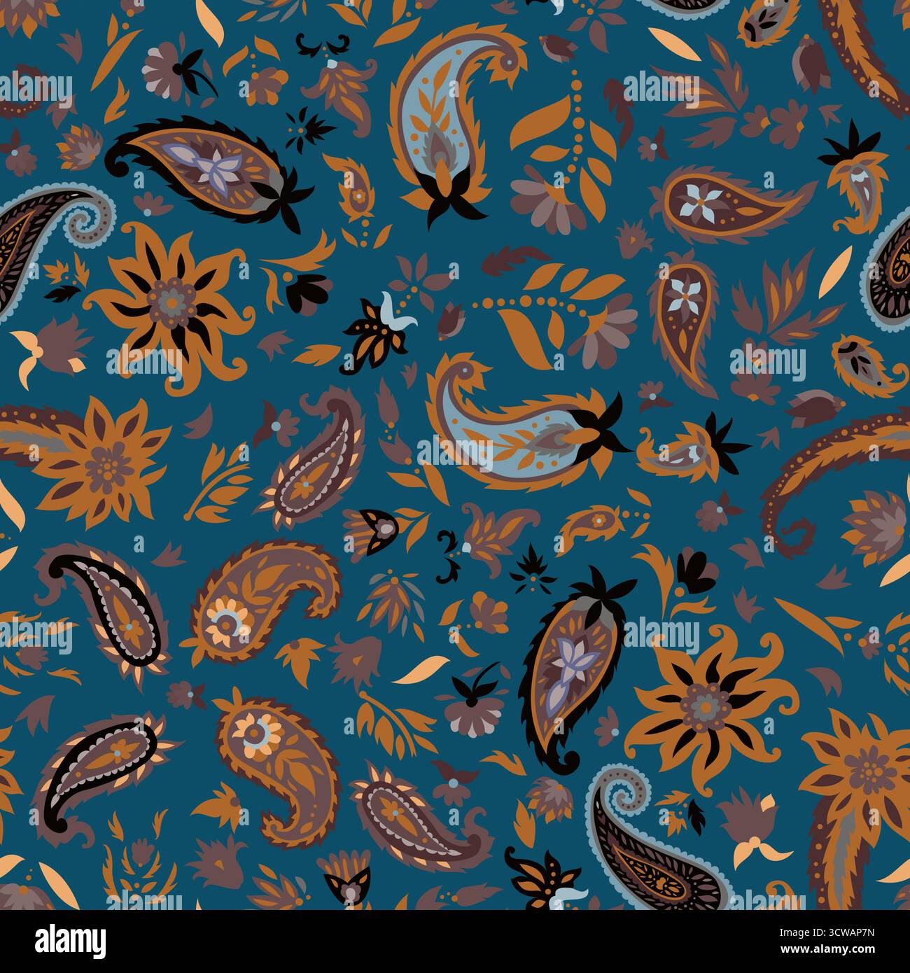 Teal Golden Paisley Garden Pattern Stock Vector Image & Art - Alamy