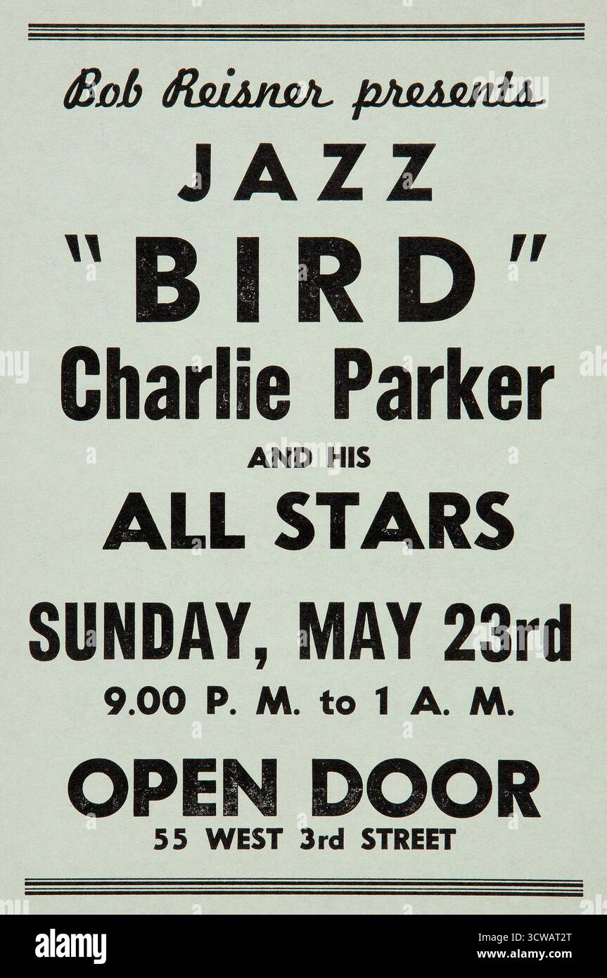 JAZZ POSTER – Bob Reisner presents Jazz, "Bird" Charlie Parker. New ...