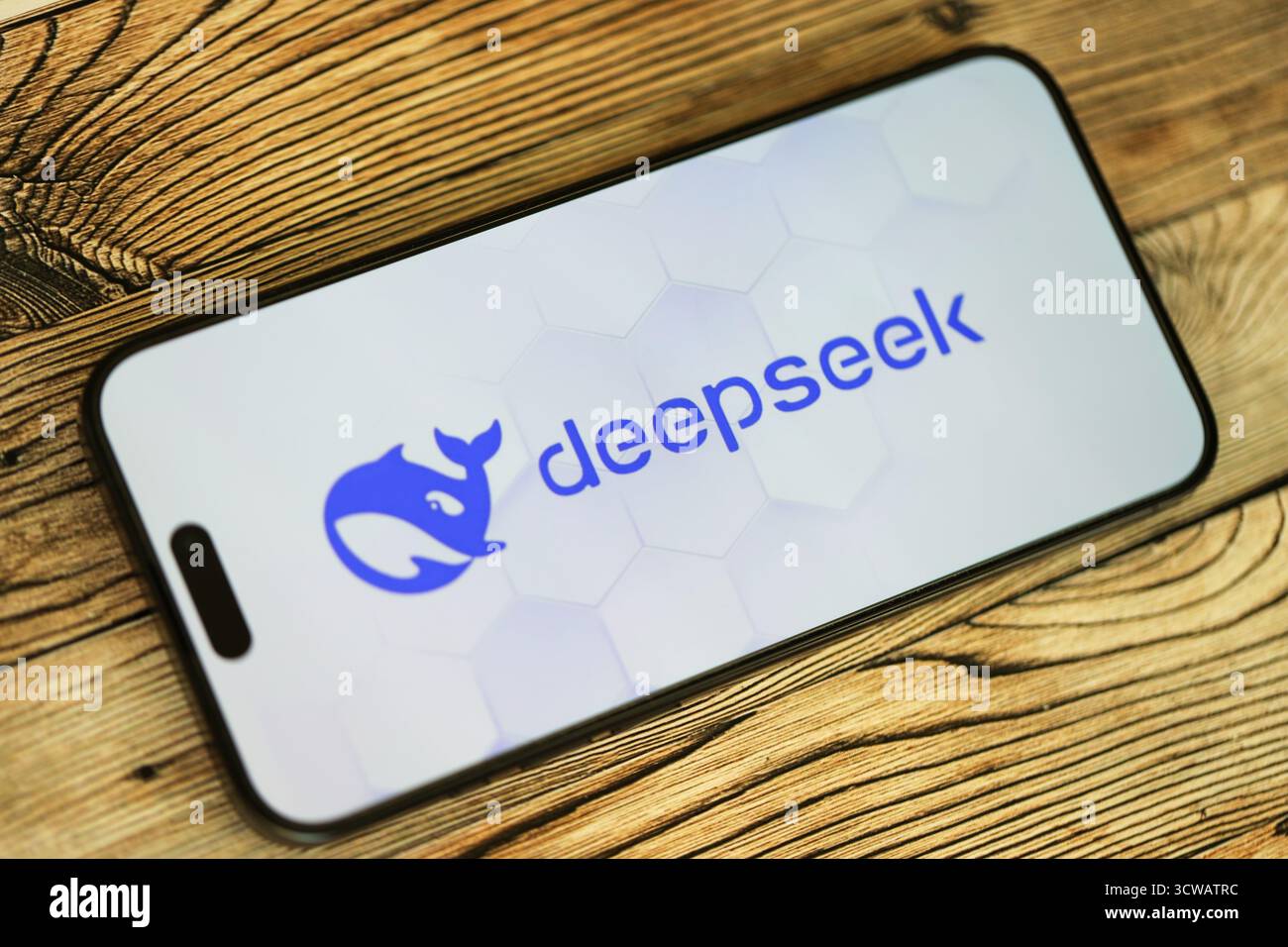 KYIV, UKRAINE - JANUARY 29, 2025 Deepseek AI assistant logo on apple ...