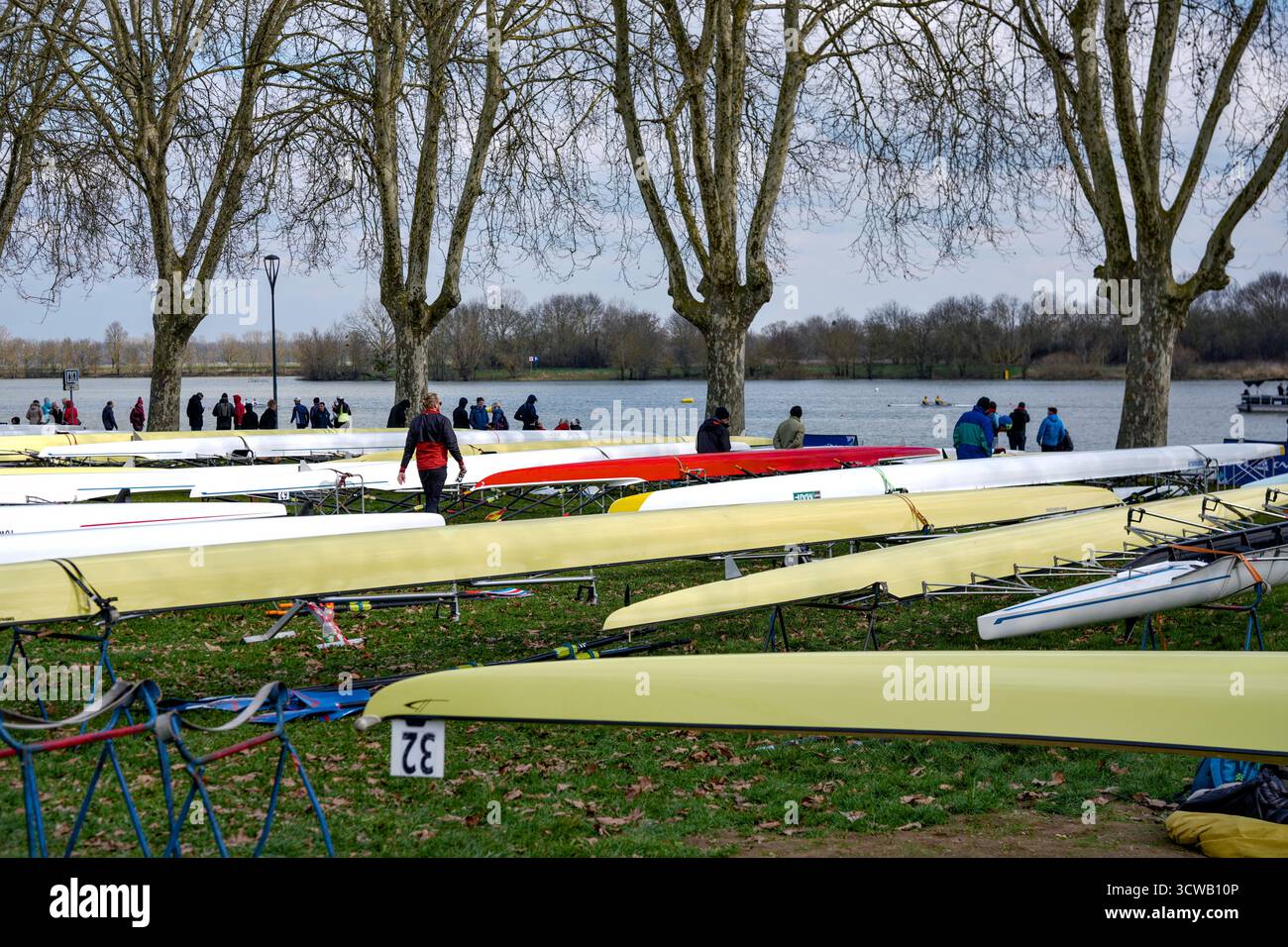 Macon France January 3 2025 rowing teams preparing boats by Saone River ...