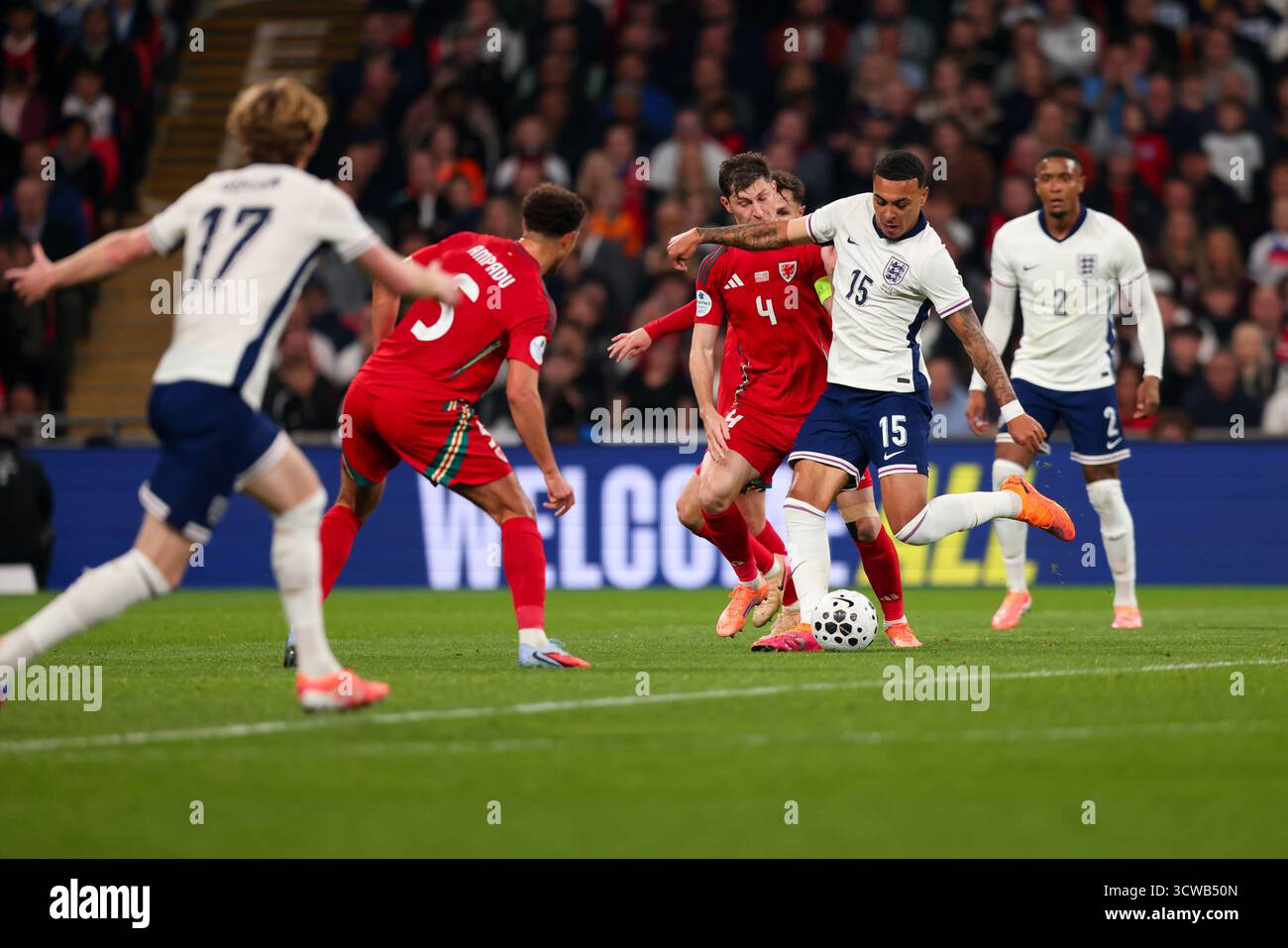 Morgan Rogers of England and Ben Davies of Wales - England v Wales ...